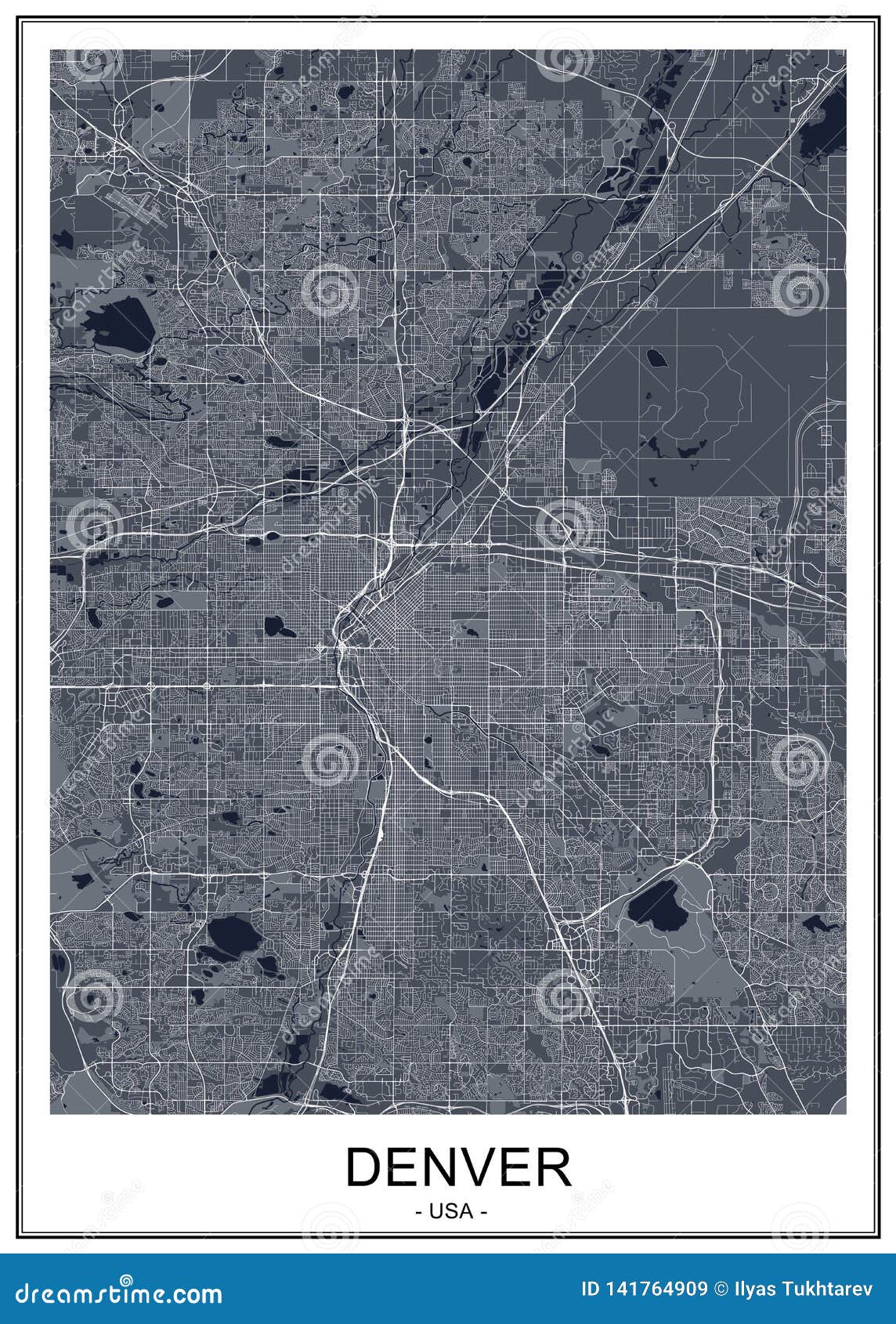 Mapa Da Cidade De Denver, Colorado, EUA Ilustração Stock - Ilustração ...
