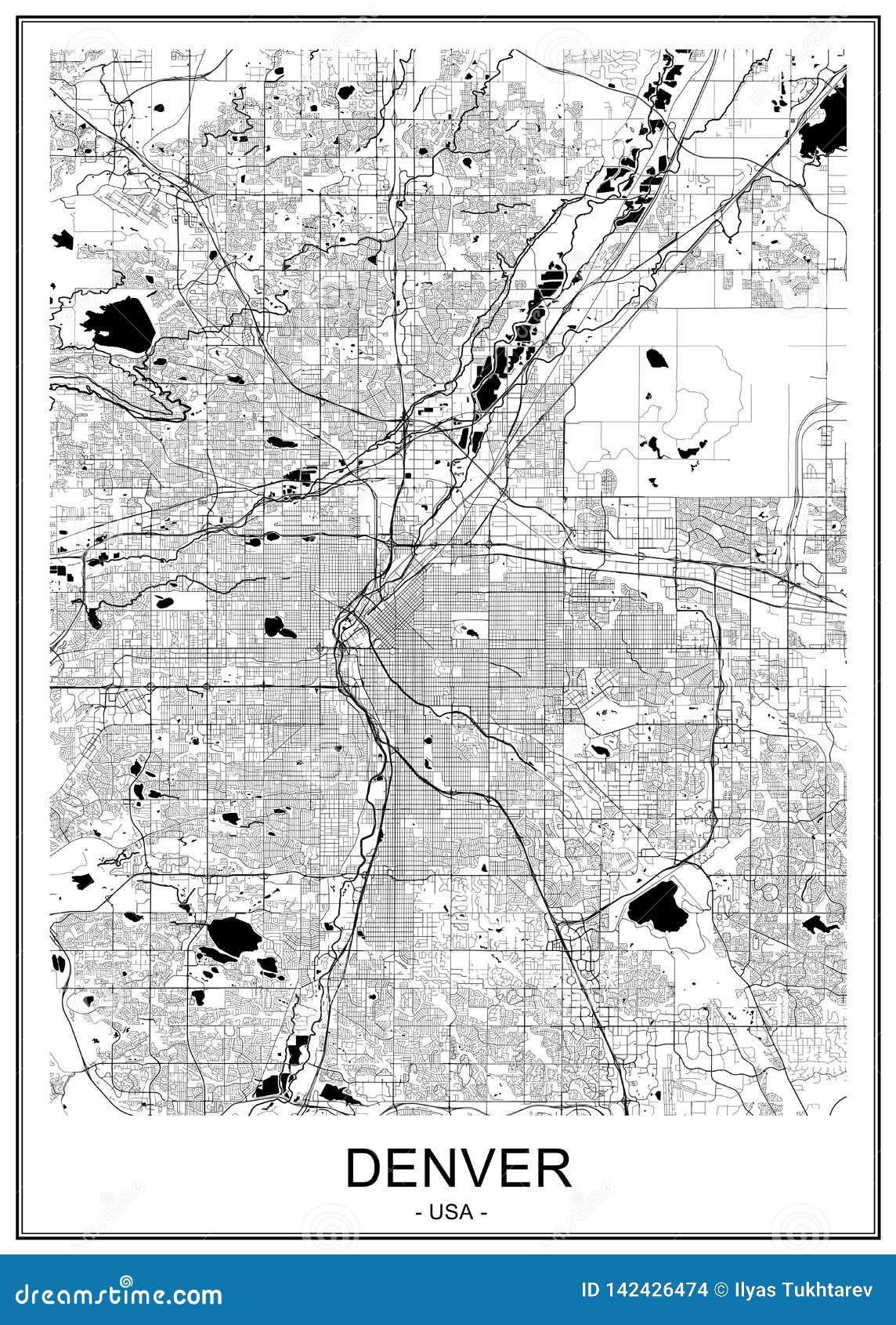 Mapa Da Cidade De Denver, Colorado, EUA Ilustração do Vetor ...