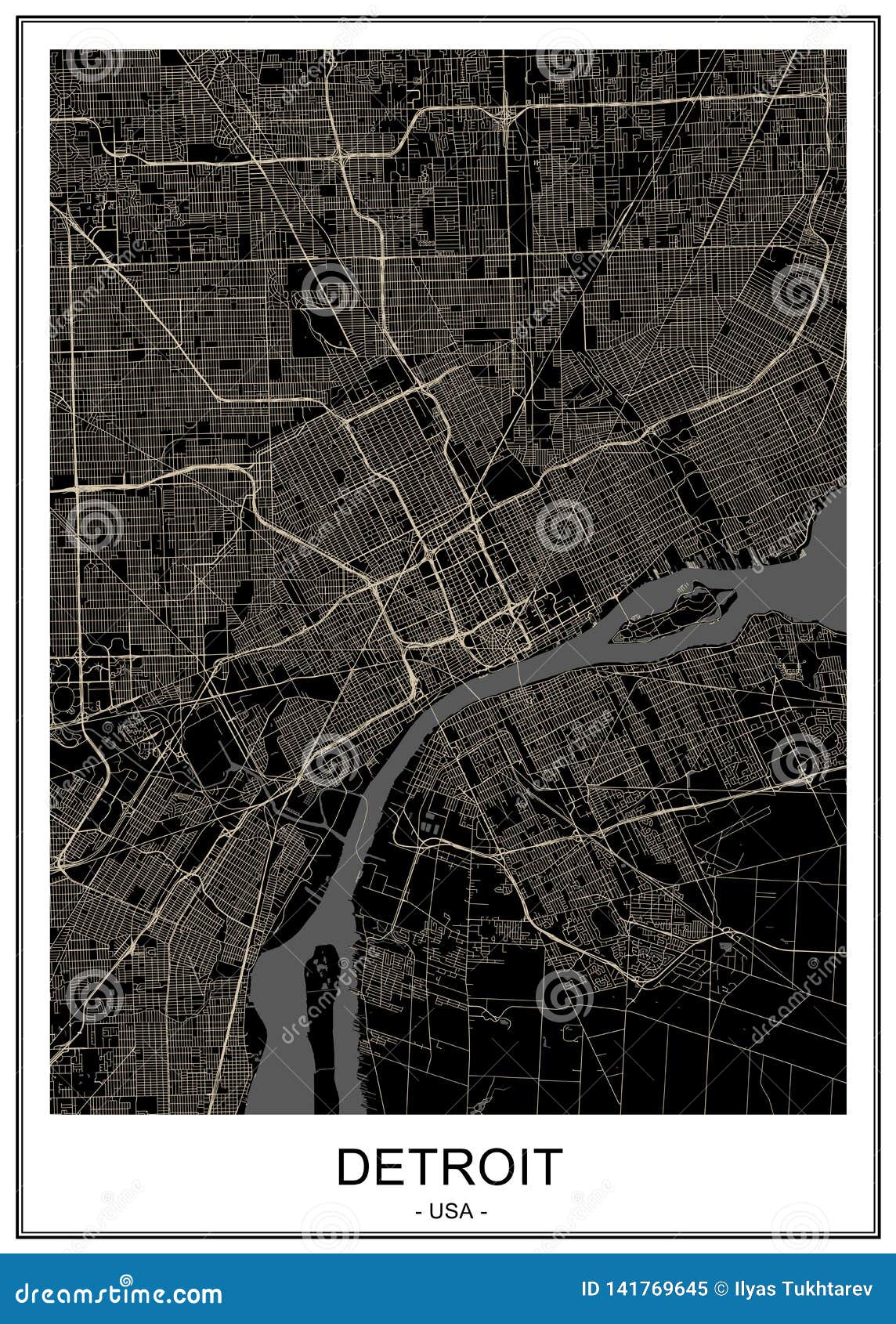 Mapa Da Cidade De Detroit, Michigan, EUA Ilustração Stock - Ilustração ...