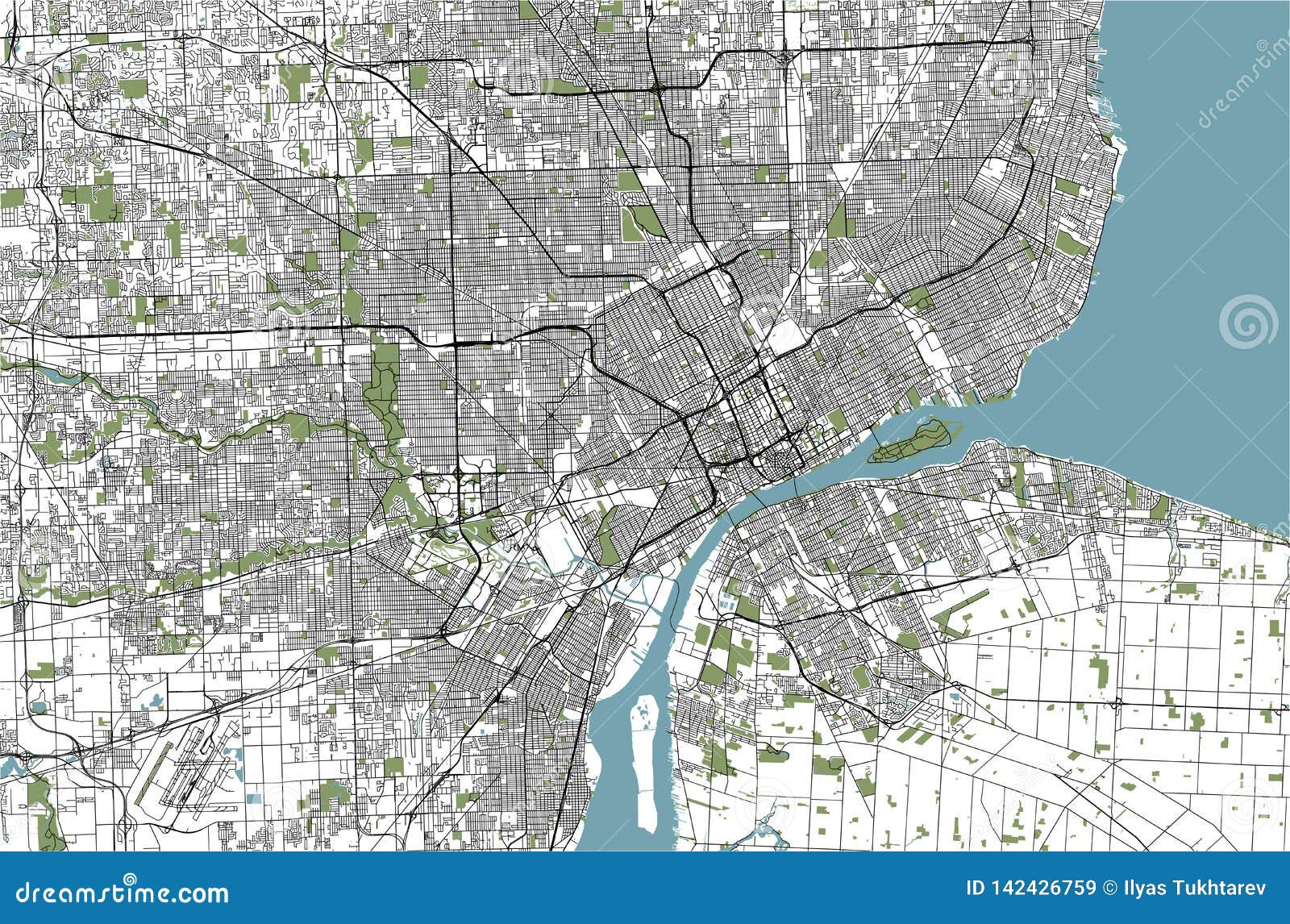 Mapa Da Cidade De Detroit, Michigan, EUA Ilustração do Vetor ...