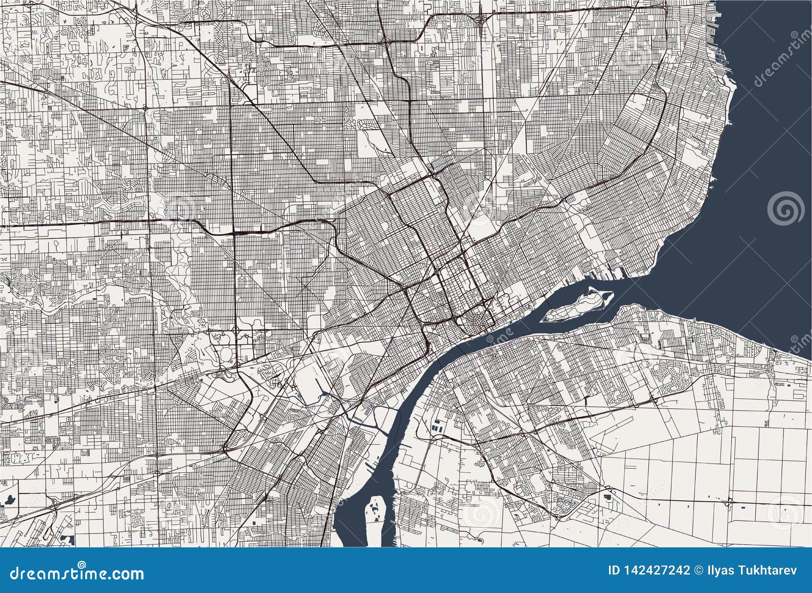 Mapa Da Cidade De Detroit, Michigan, EUA Ilustração do Vetor ...