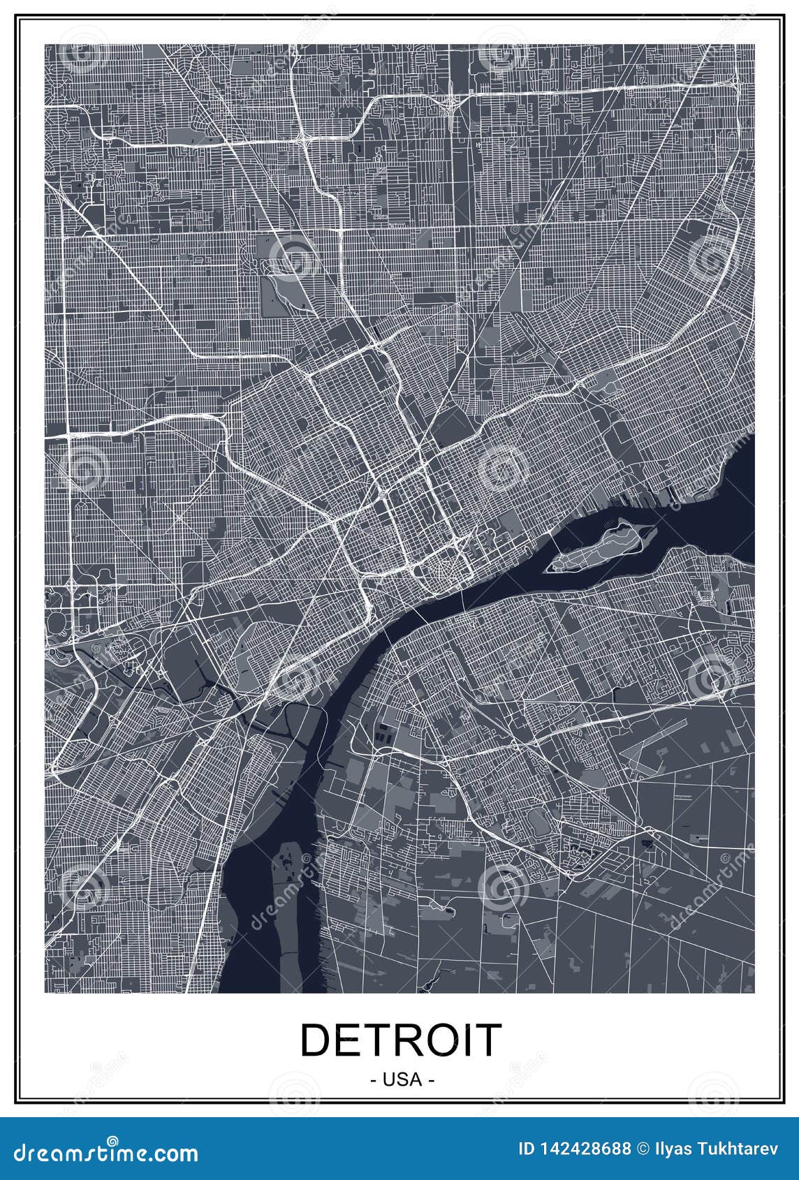 Mapa Da Cidade De Detroit, Michigan, EUA Ilustração do Vetor ...