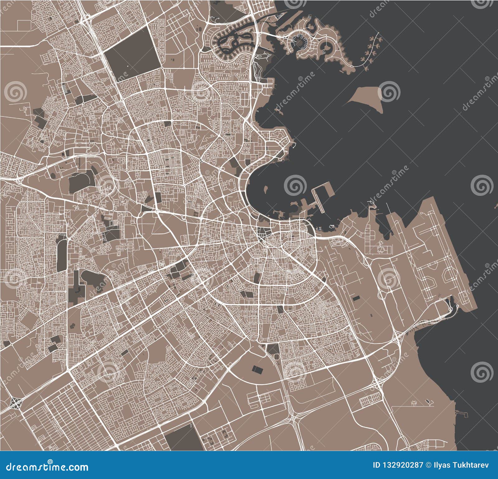 Mapa Da Cidade De Doha, Catar Ilustração do Vetor - Ilustração de golfo ...
