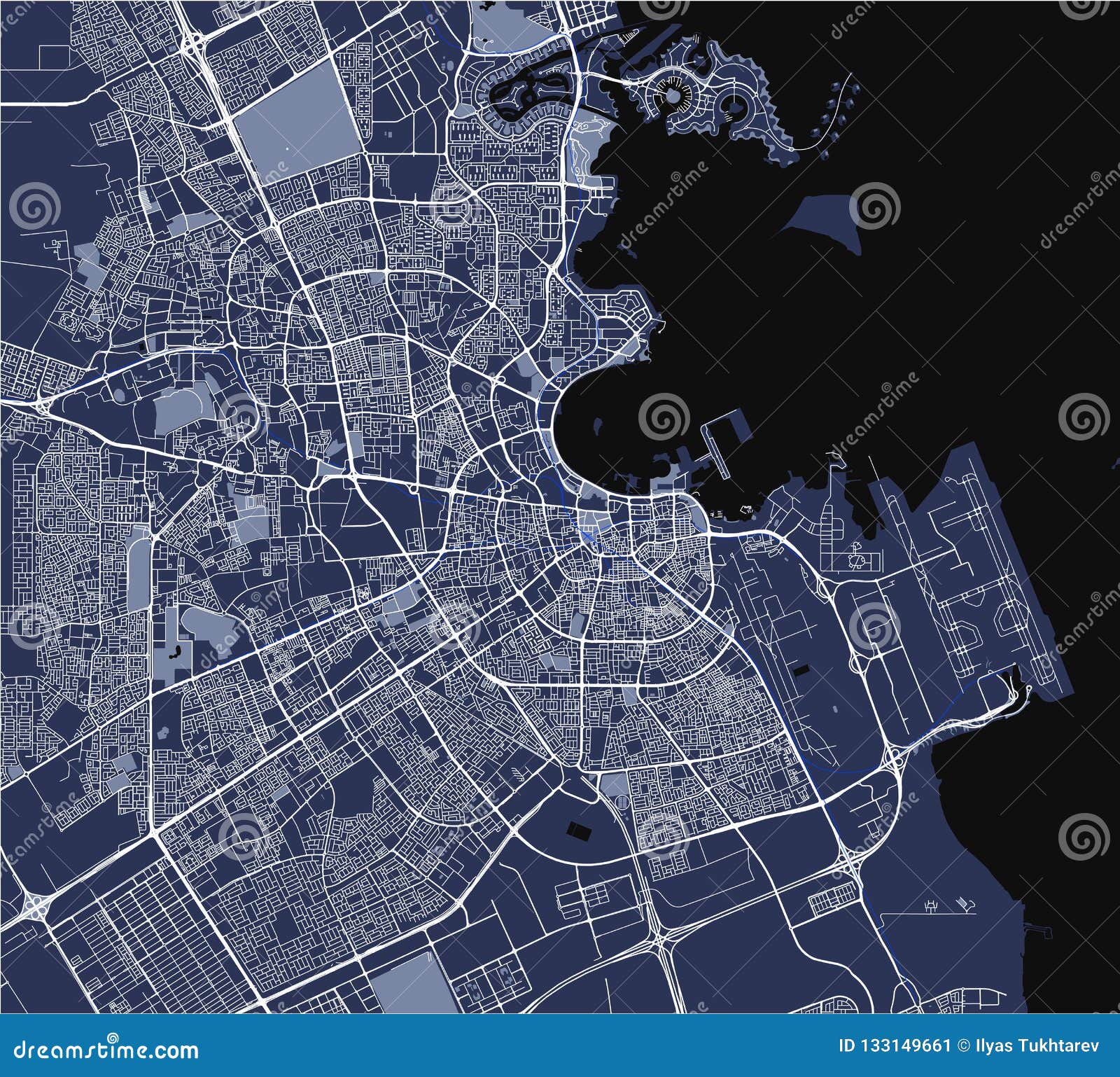 Mapa Da Cidade De Doha, Catar Ilustração Stock - Ilustração de urbano ...