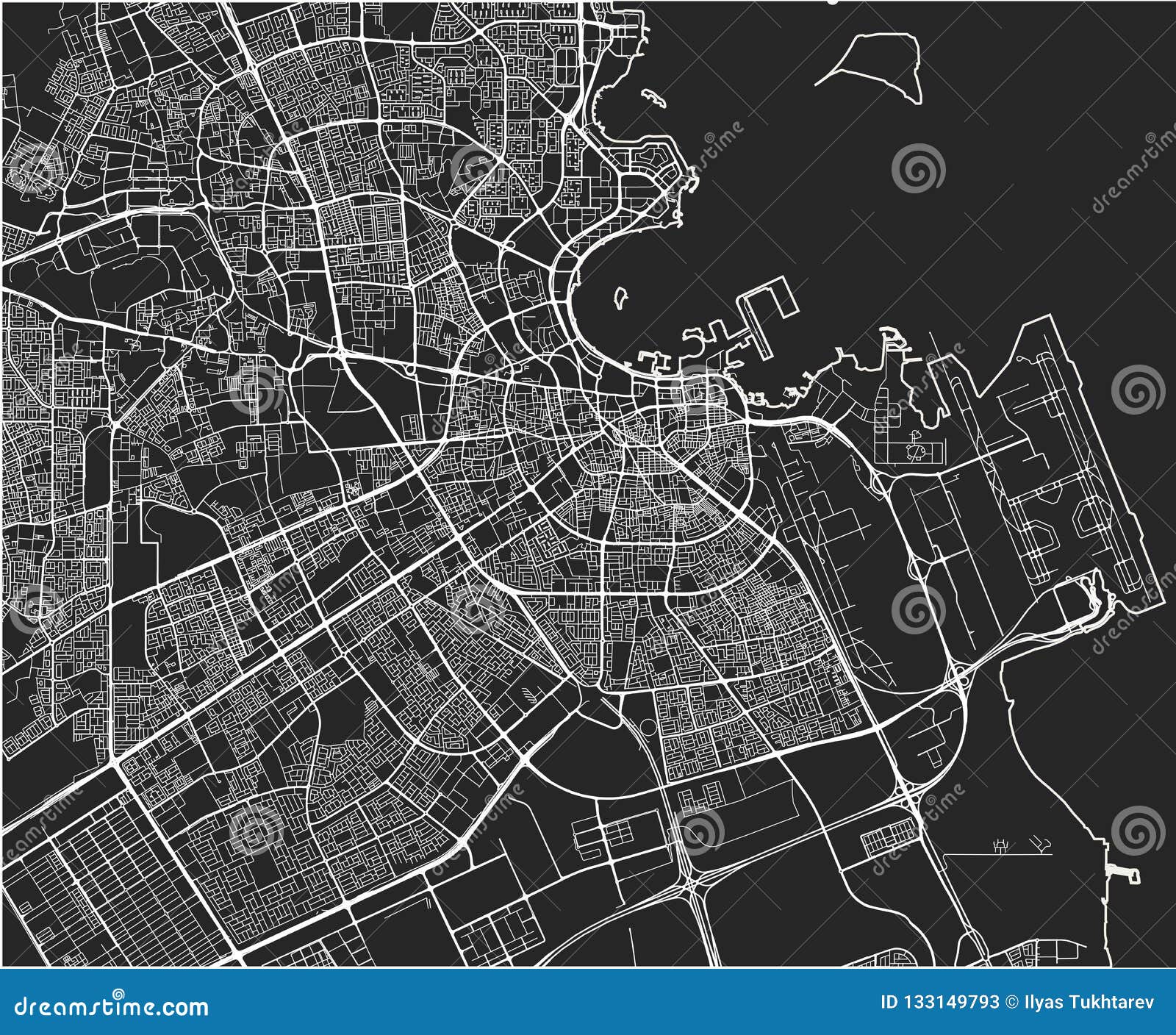Mapa Da Cidade De Doha, Catar Ilustração Stock - Ilustração de centro ...