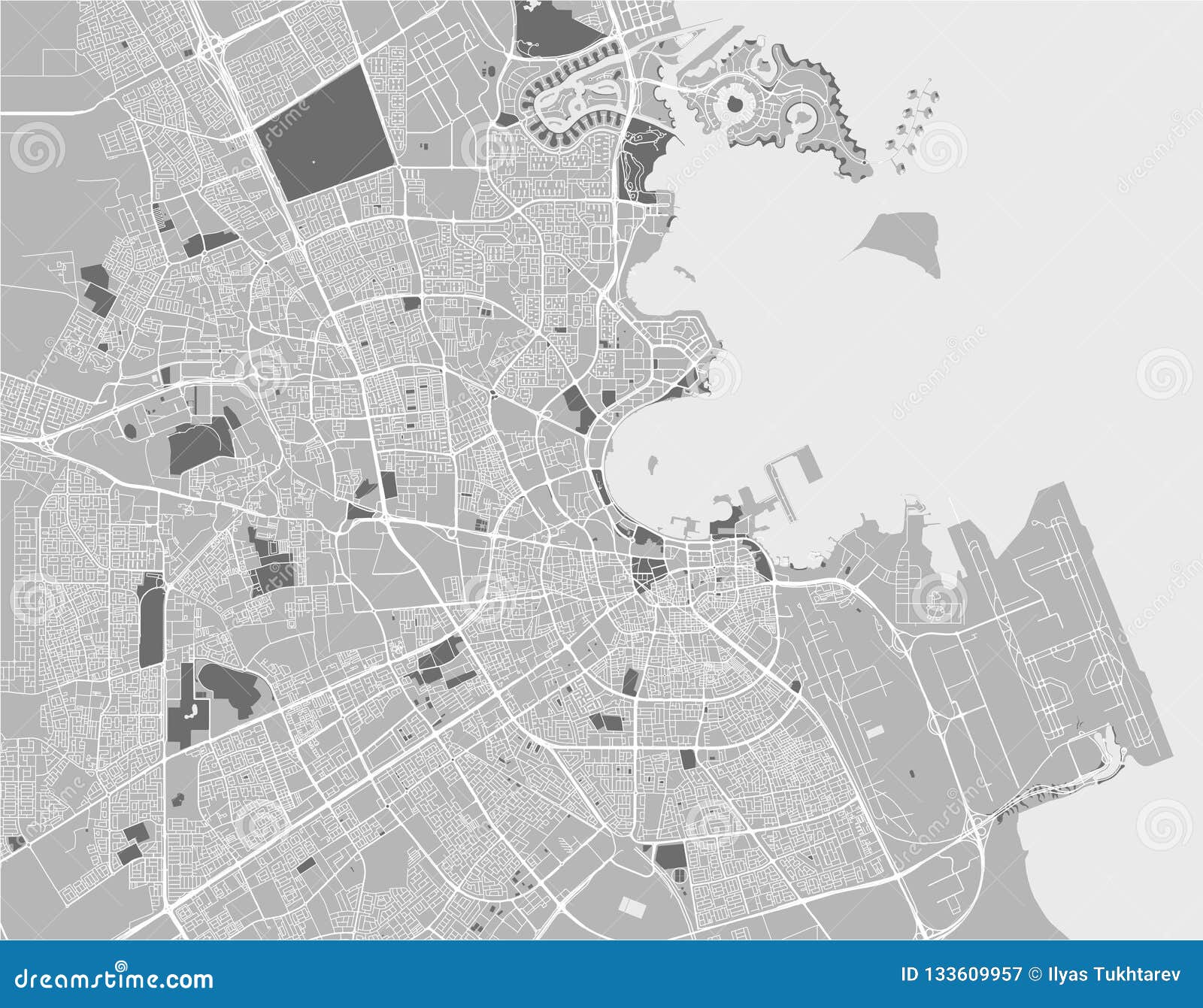 Mapa Da Cidade De Doha, Catar Ilustração Stock - Ilustração de escala ...