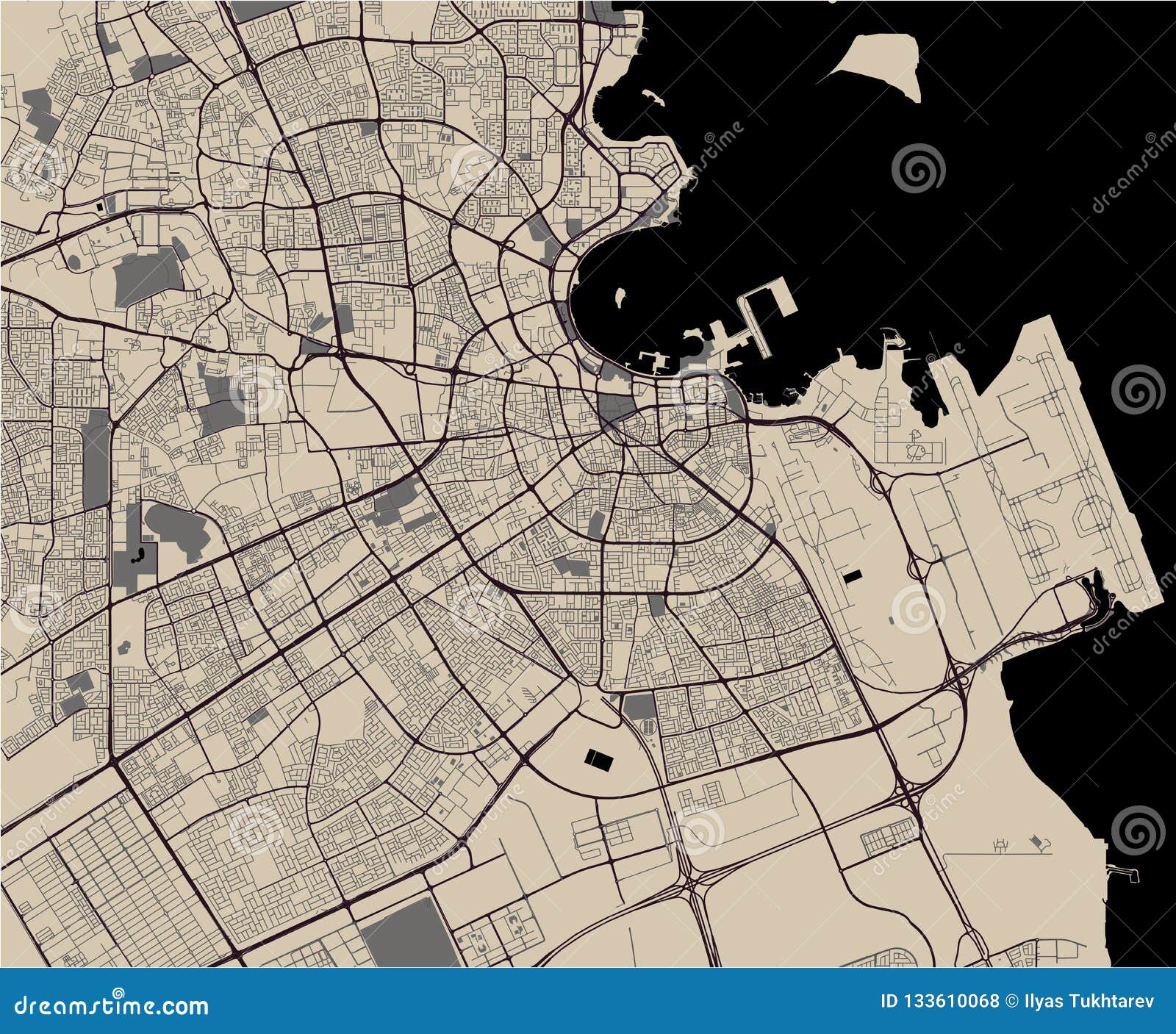 Mapa Da Cidade De Doha, Catar Ilustração Stock - Ilustração de cidade ...