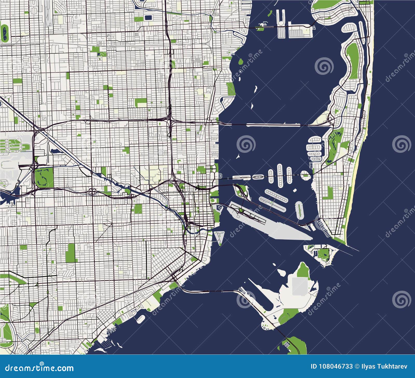 Mapa Da Cidade De Miami, EUA Ilustração do Vetor - Ilustração de praia ...