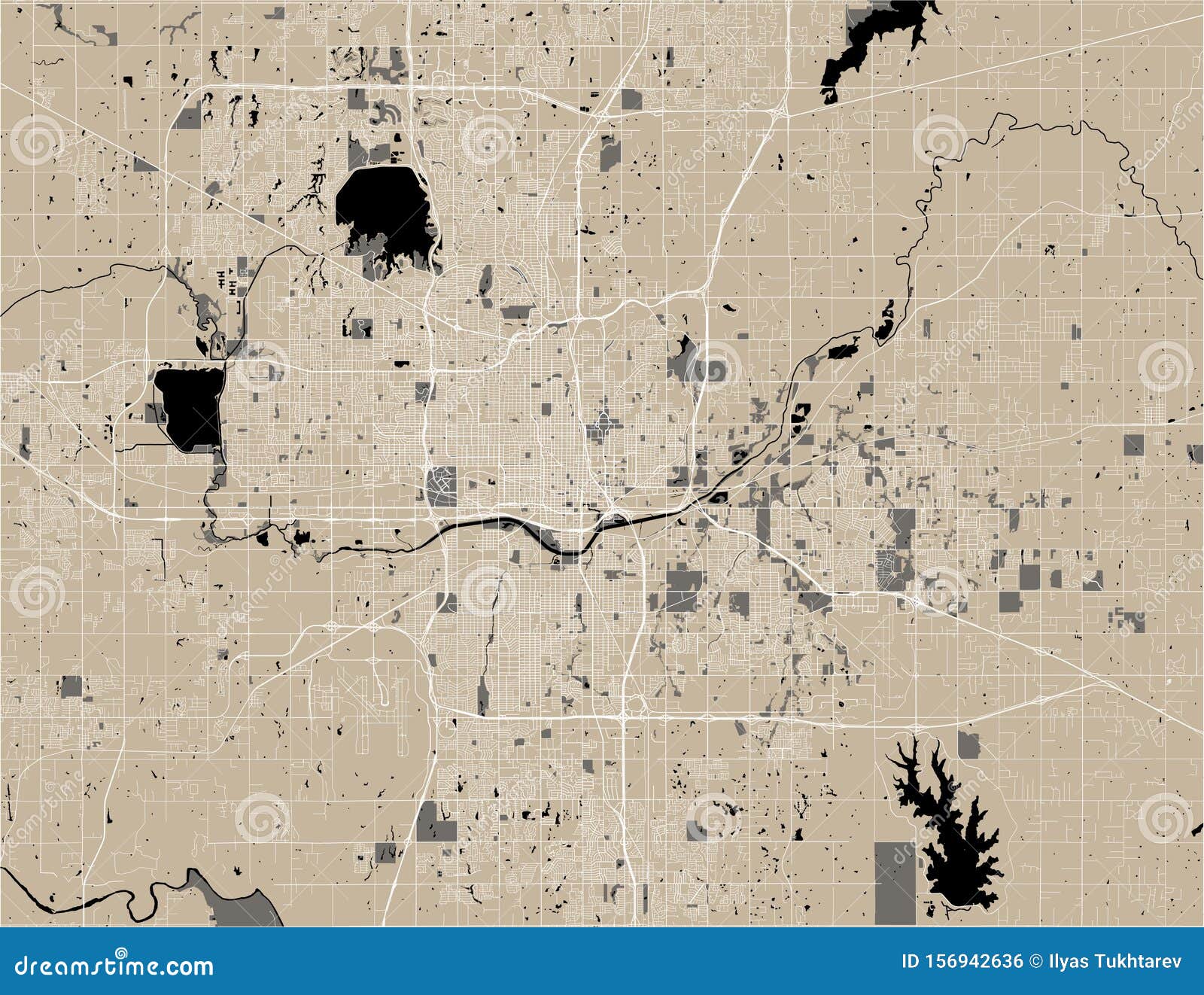 Mapa Da Cidade De Oklahoma, Oklahoma City, EUA Ilustração Stock ...