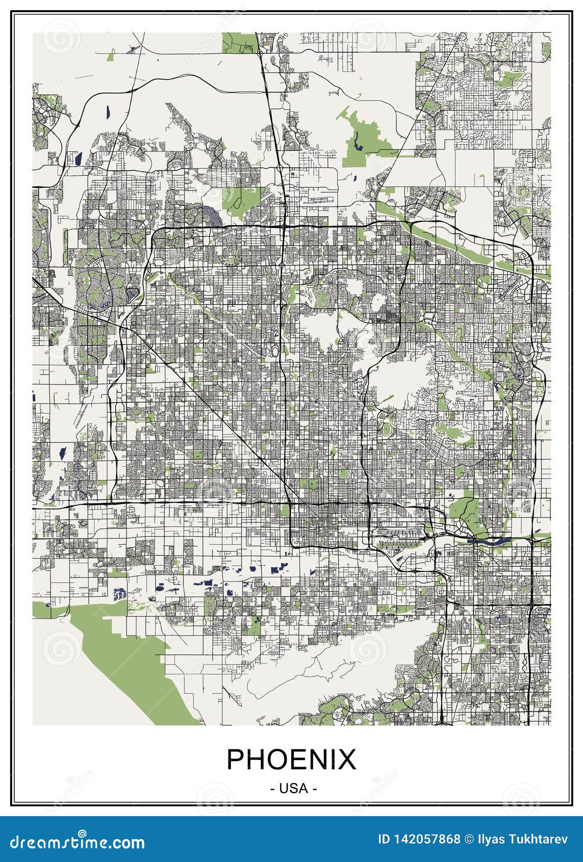 Mapa Da Cidade De Phoenix, O Arizona, EUA Ilustração Stock - Ilustração ...