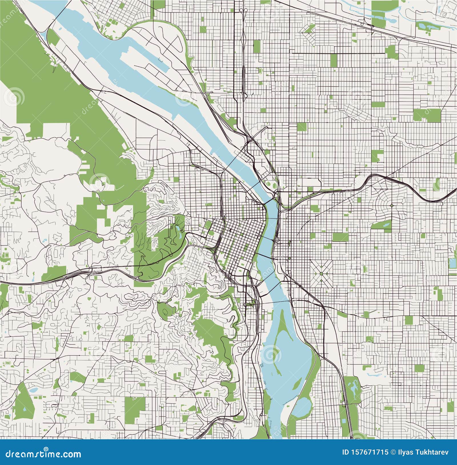 Mapa Da Cidade De Portland, Oregon, EUA Ilustração Stock - Ilustração ...