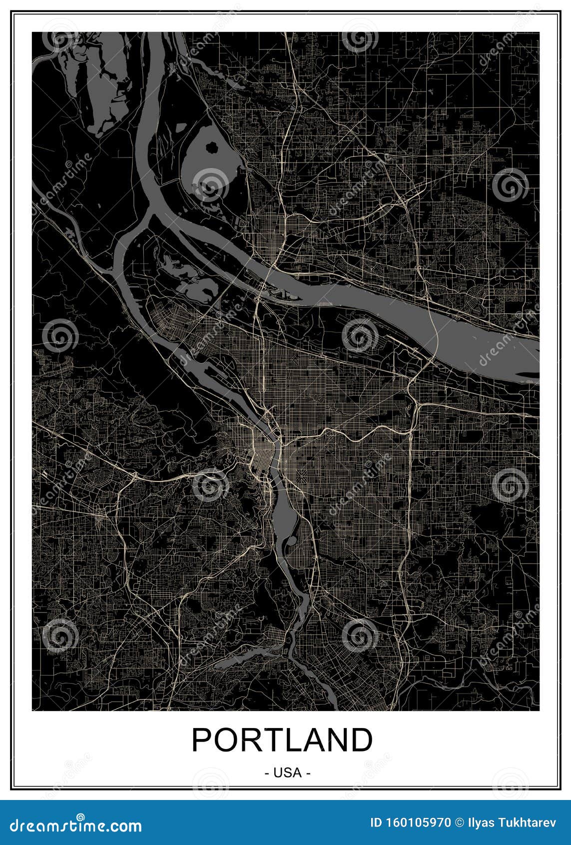 Mapa Da Cidade De Portland, Oregon, EUA Ilustração Stock - Ilustração ...