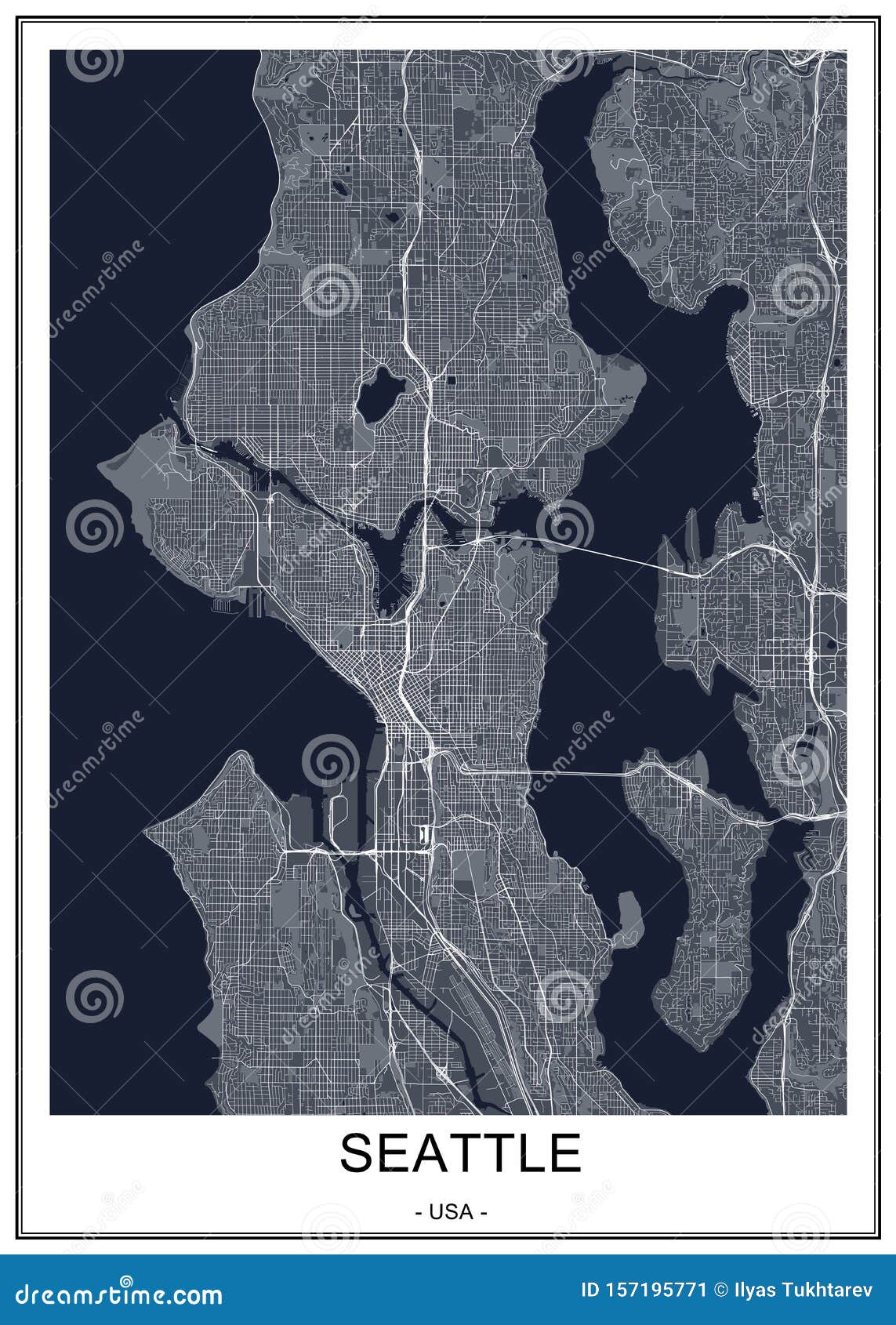 Mapa Da Cidade De Seattle, Washington, EUA Ilustração Stock ...
