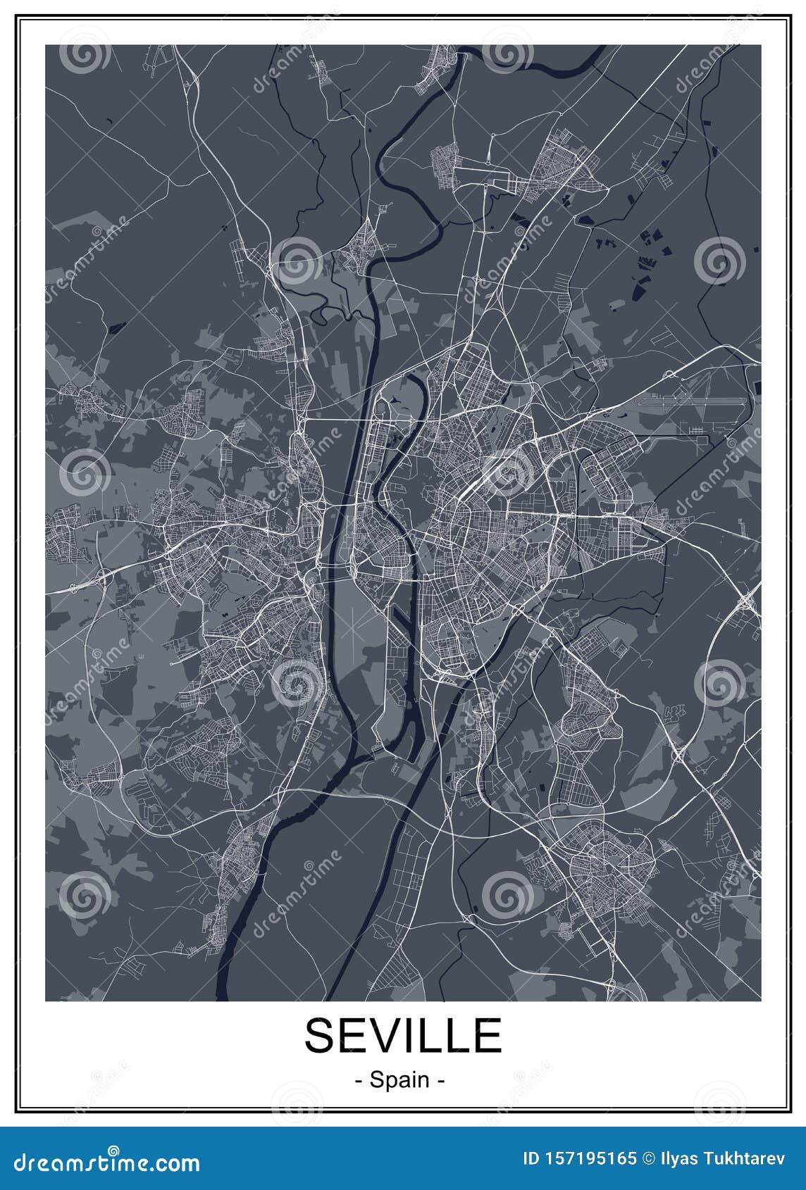 Mapa Da Cidade De Sevilha, Espanha Ilustração Stock - Ilustração de ...