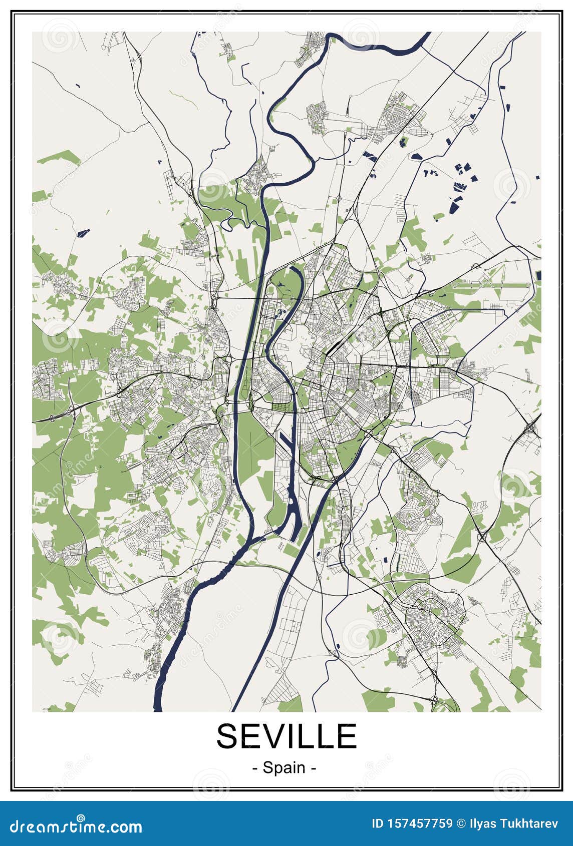 Mapa Da Cidade De Sevilha, Espanha Ilustração Stock - Ilustração de ...