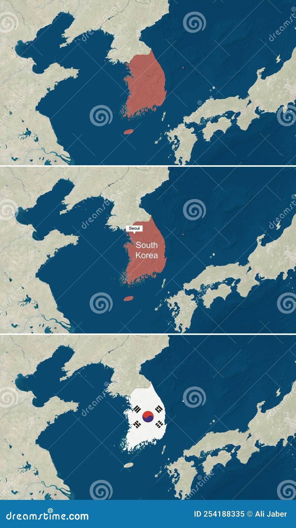 Mapa Da Coreia Do Sul Com Texto Sem Texto E Com Bandeira Ilustração ...