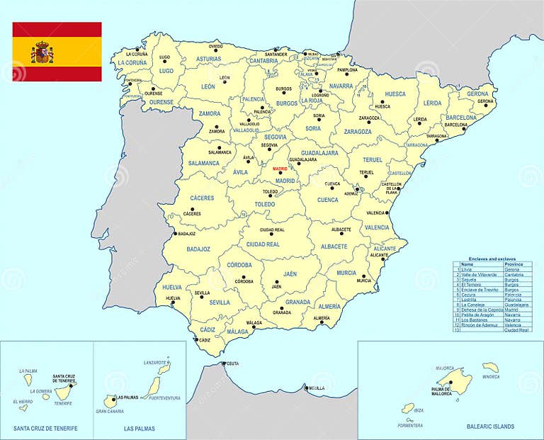 Mapa da Espanha ilustração do vetor. Ilustração de cidades - 89878234