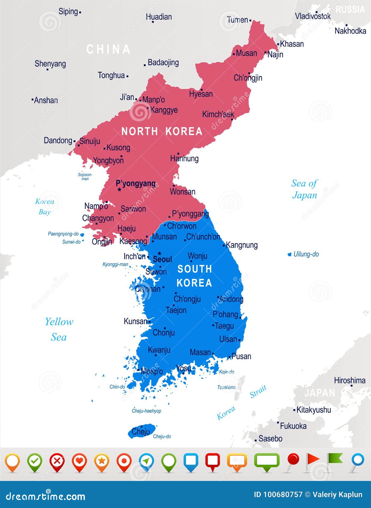Mapa Da Península Da Coreia - Ilustração Do Vetor Ilustração Stock ...