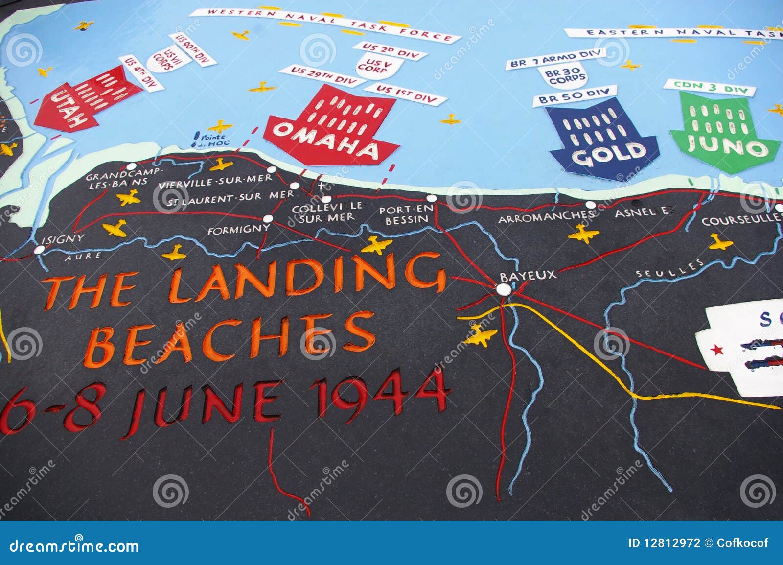 Mapa da praia do dia D fotografia editorial. Imagem de praia - 12812972