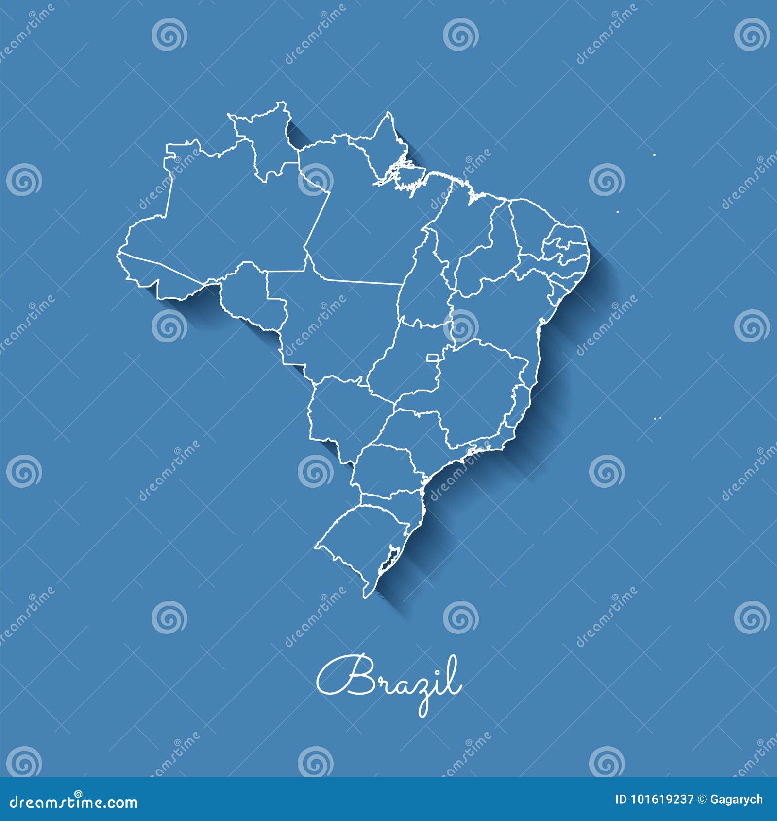 Mapa Da Região De Brasil: Azul Com Esboço Branco E Ilustração do Vetor ...