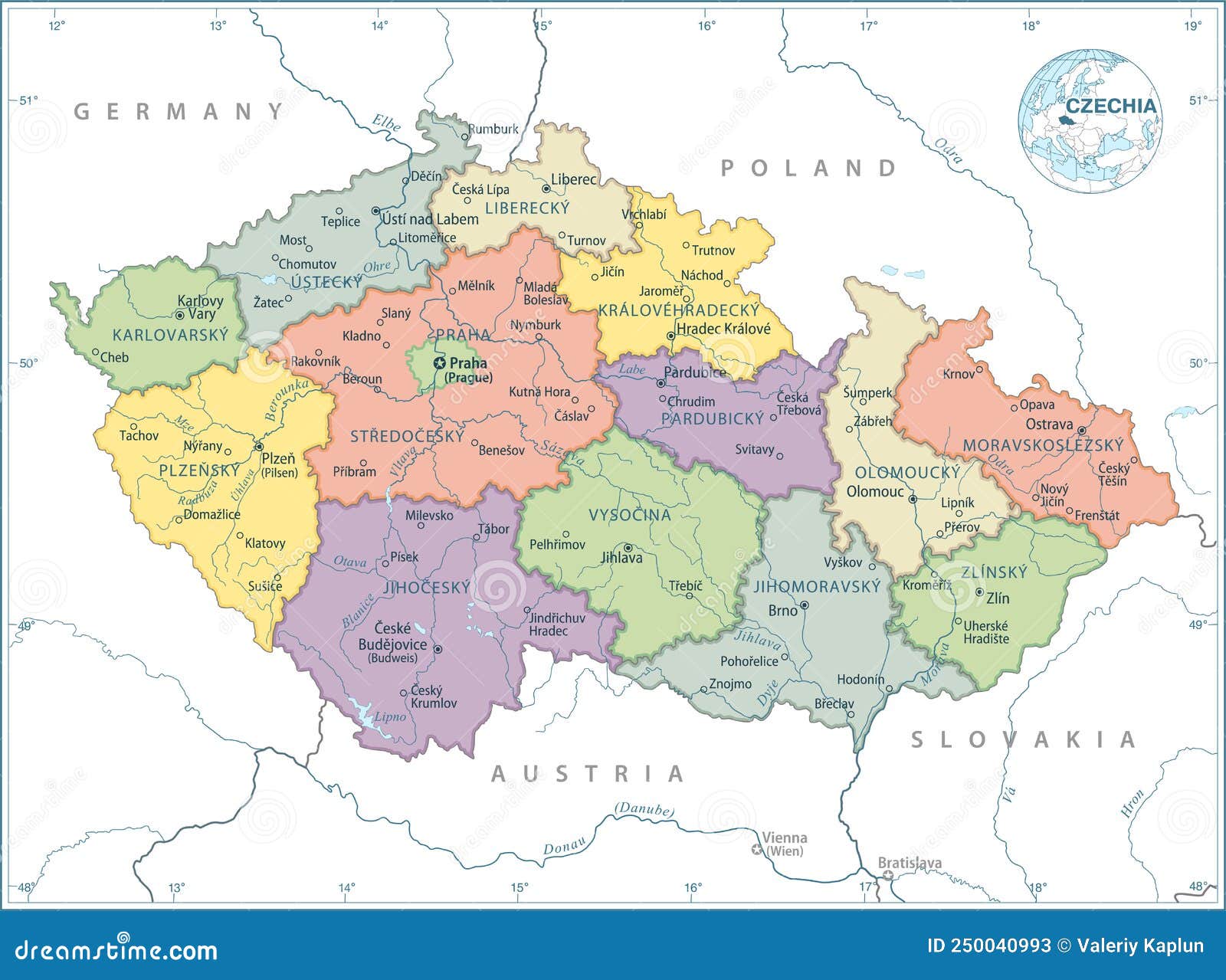 Mapa Da República Checa Ilustração Detalhada Do Vetor Ilustração do ...