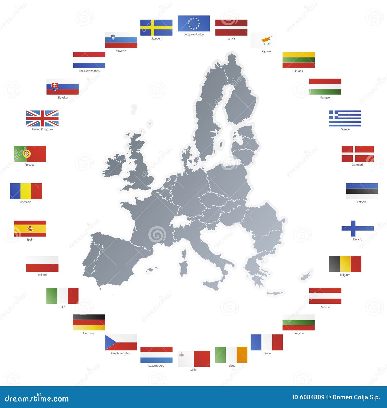 Mapa Da União Europeia Com As Bandeiras No Círculo Ilustração do Vetor ...