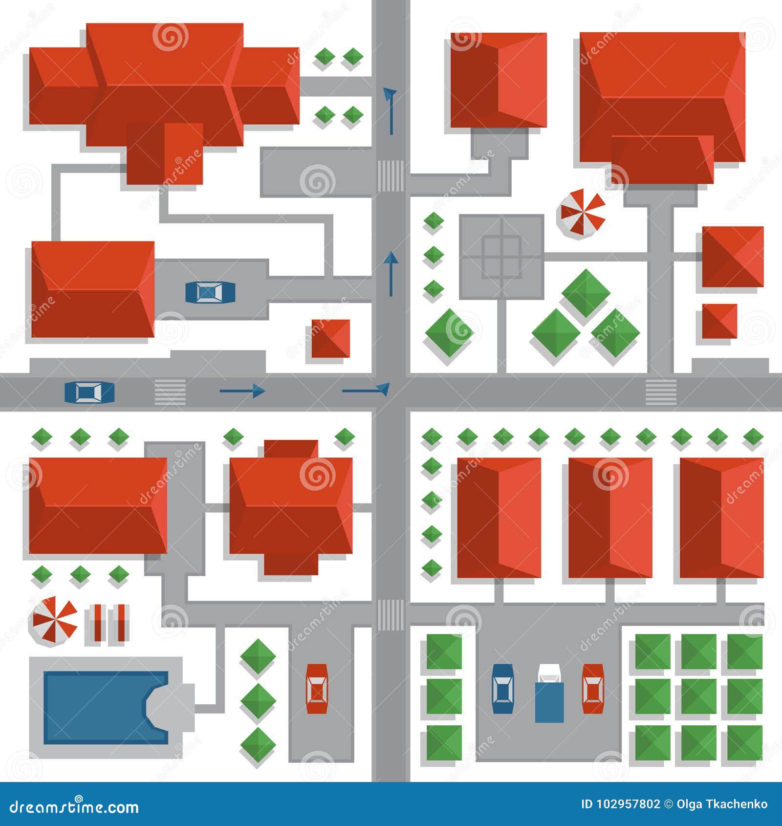 Mapa Da Vista Superior Da Cidade Com Ruas E Casas Vista Do Abov ...
