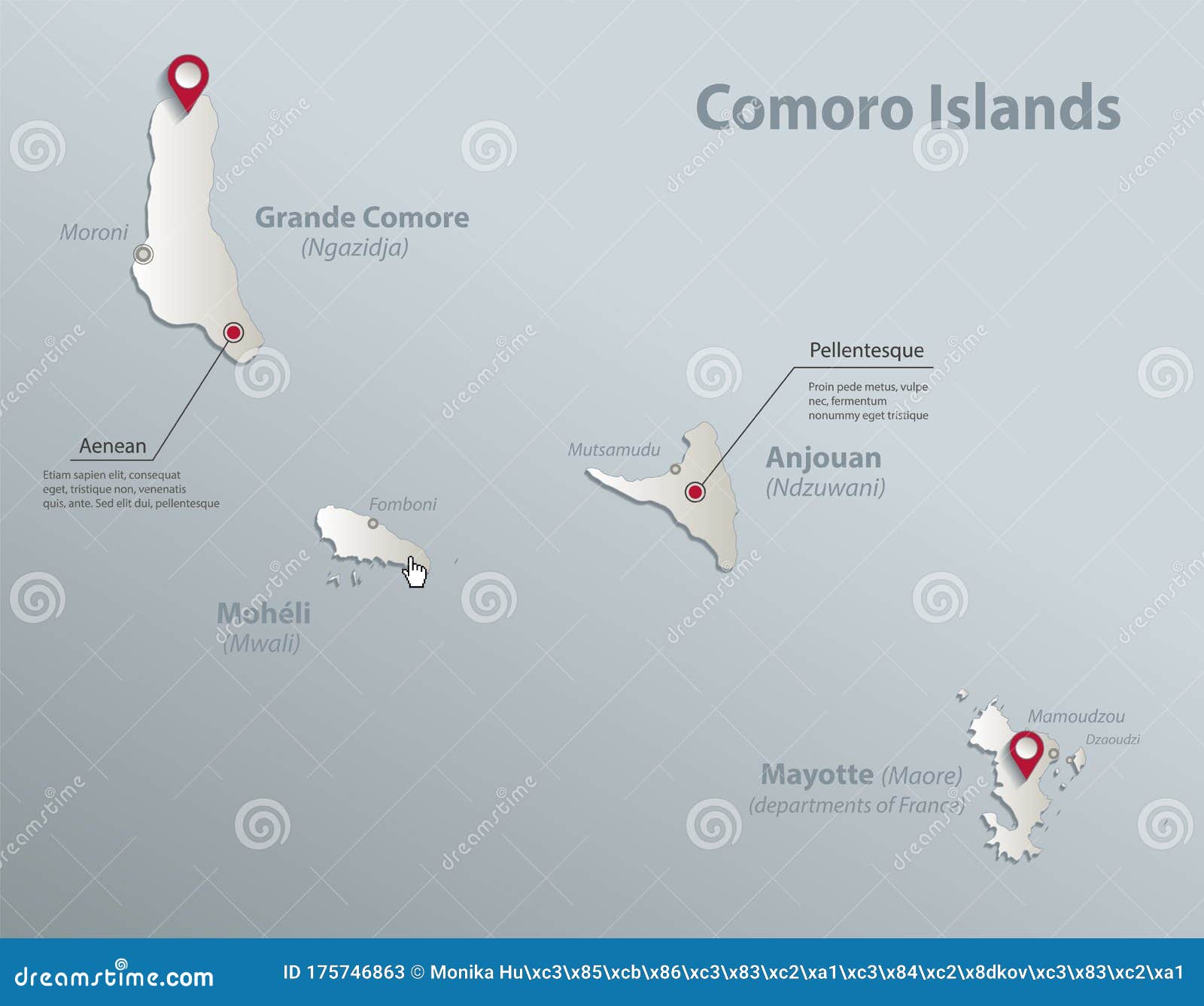 Mapa Das Ilhas Comoro E Nomes Papel Branco Azul Da Cidade 3d Ilustração ...
