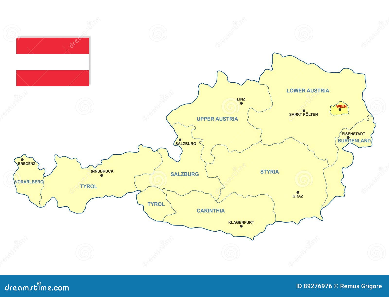 Mapa de Áustria ilustração do vetor. Ilustração de cidades - 89276976