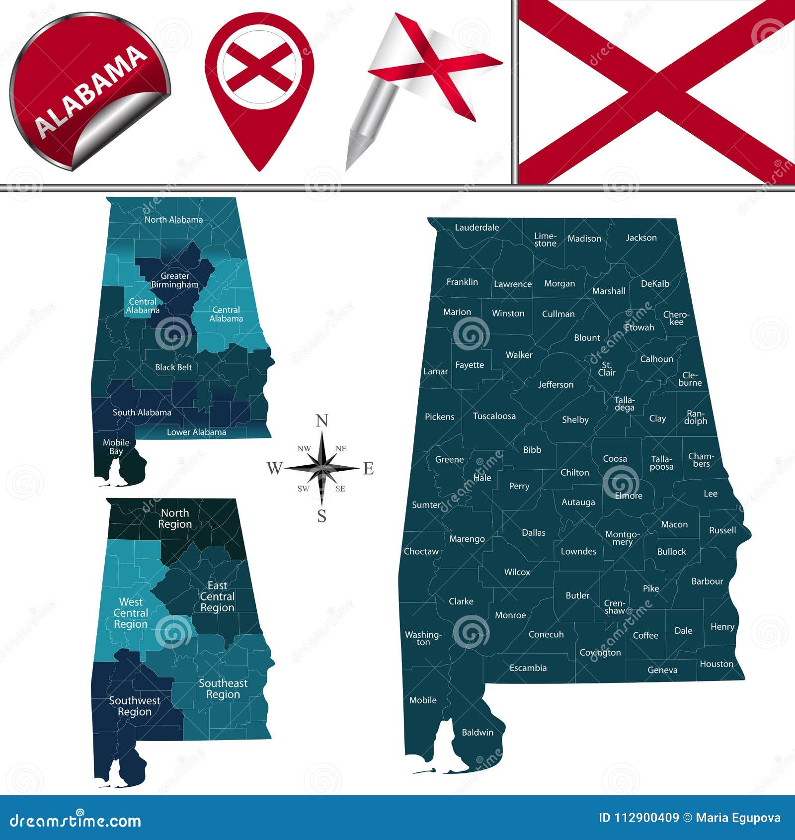 Mapa De Alabama Con Regiones Ilustración del Vector - Ilustración de ...