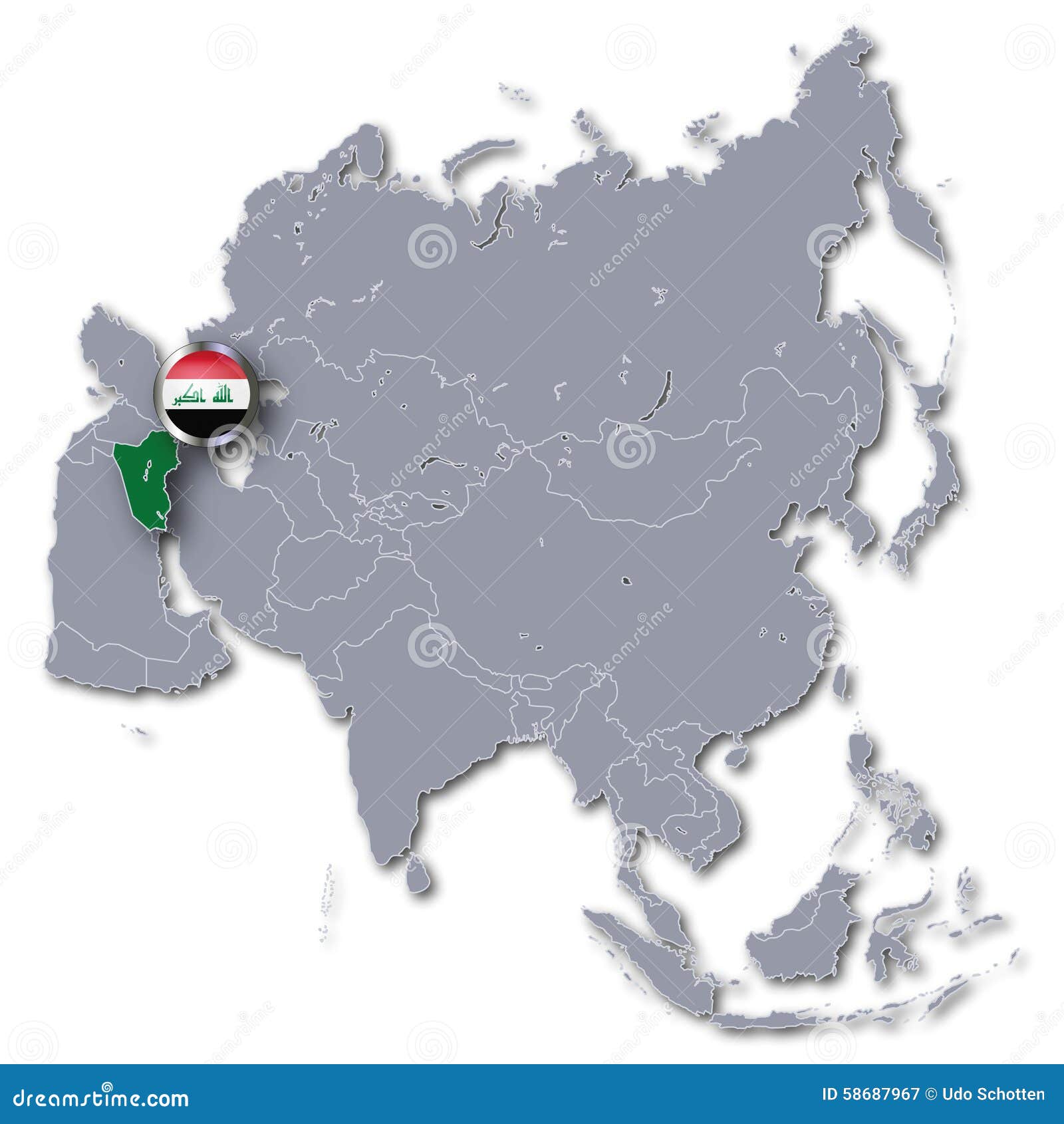 Mapa de Asia con Iraq stock de ilustración. Ilustración de superficie ...