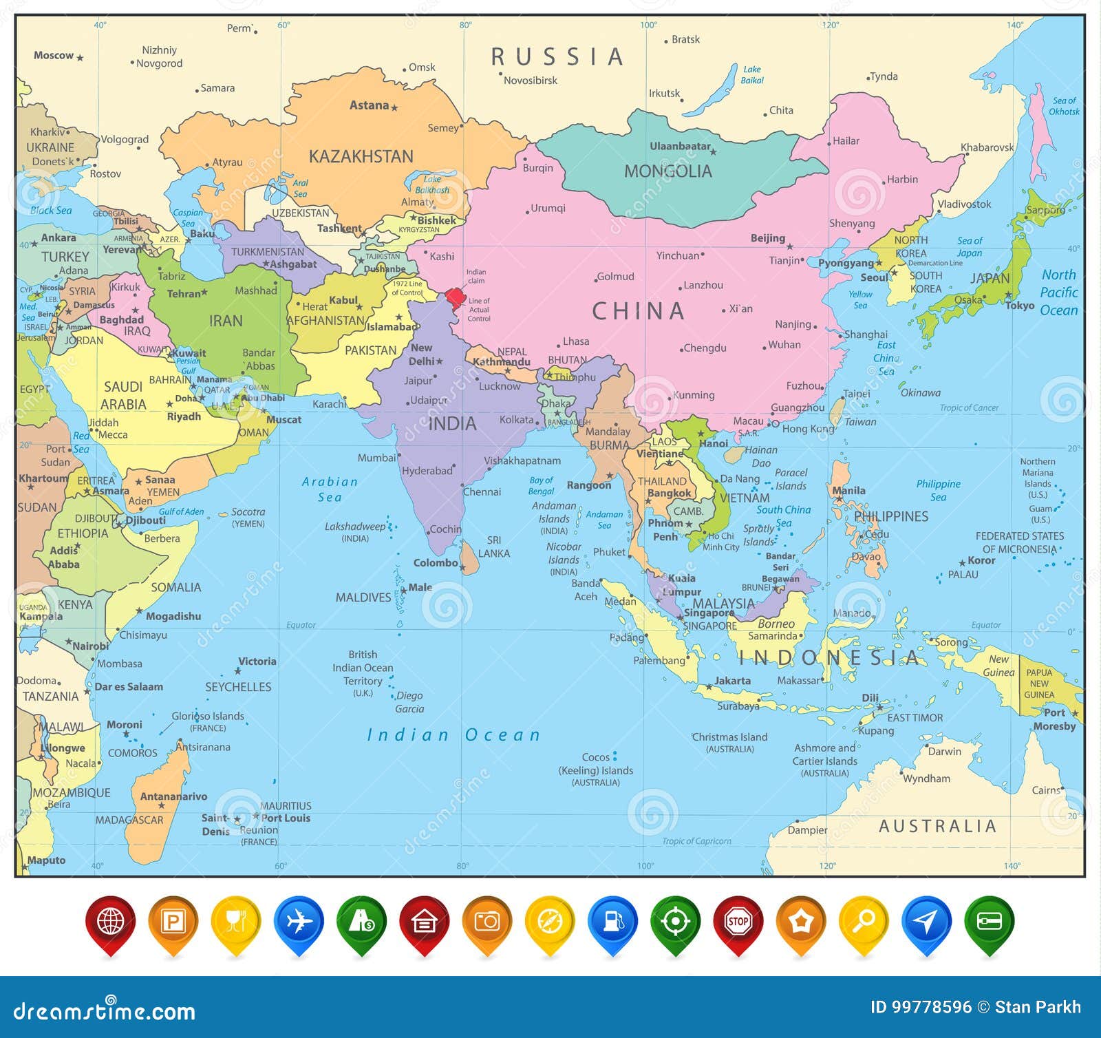 Mapa De Asia Del Sur E Indicadores Políticos Del Mapa Ilustración del ...