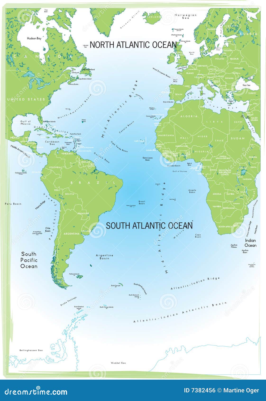 Mapa De Atlântico Do Oceano. Ilustração do Vetor - Ilustração de ...