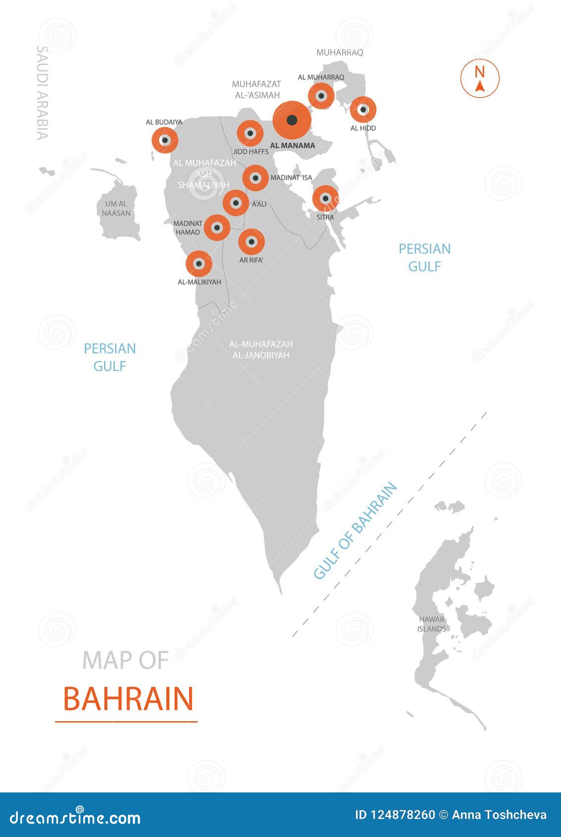 Mapa De Barém Com Divisões Administrativas Ilustração Stock ...