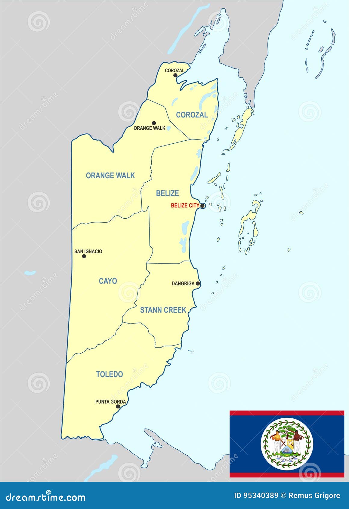 Mapa de Belice ilustración del vector. Ilustración de belice - 95340389