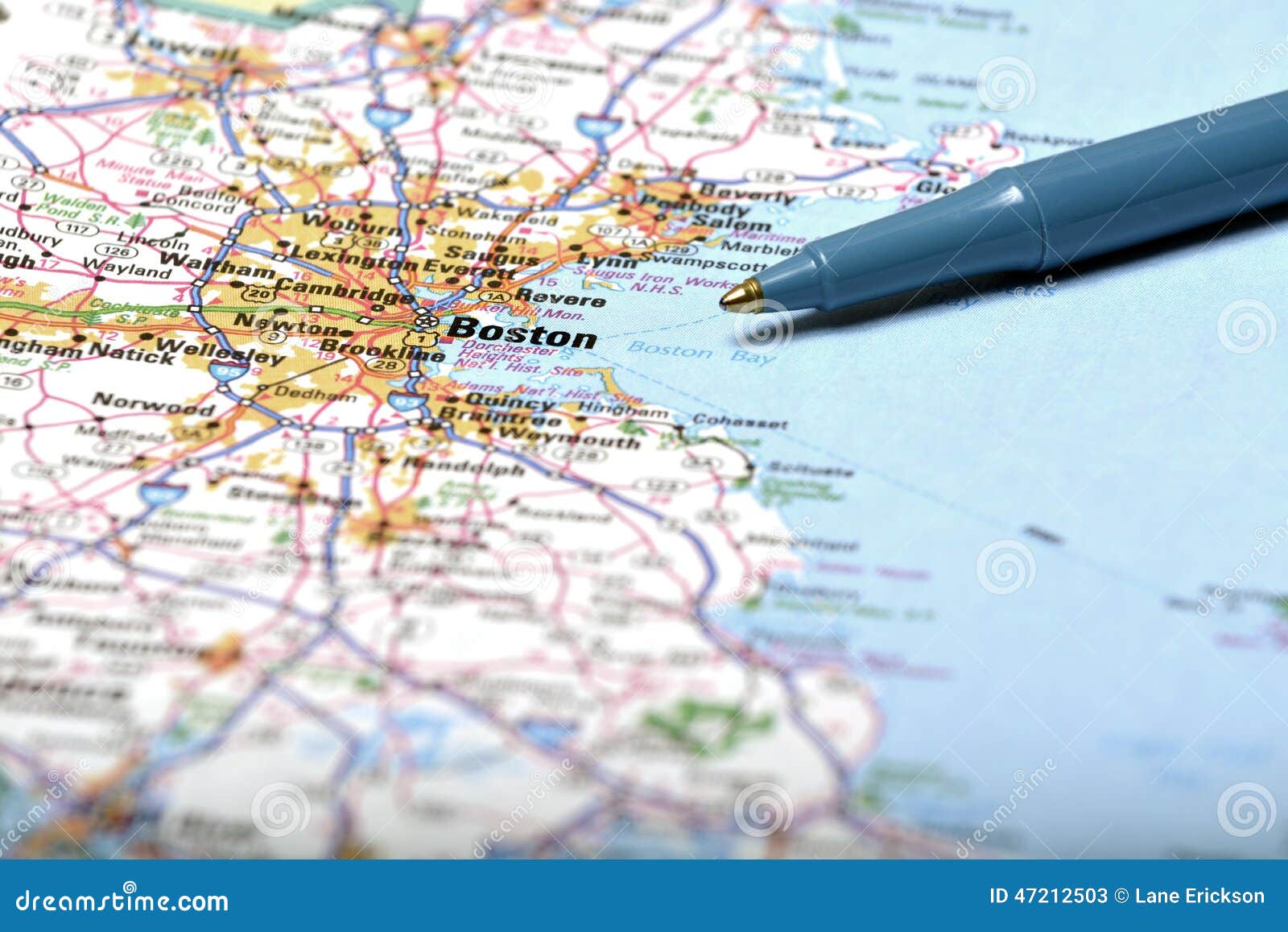 Mapa De Boston Y De Pen Pointing Al Destino Imagen de archivo - Imagen ...