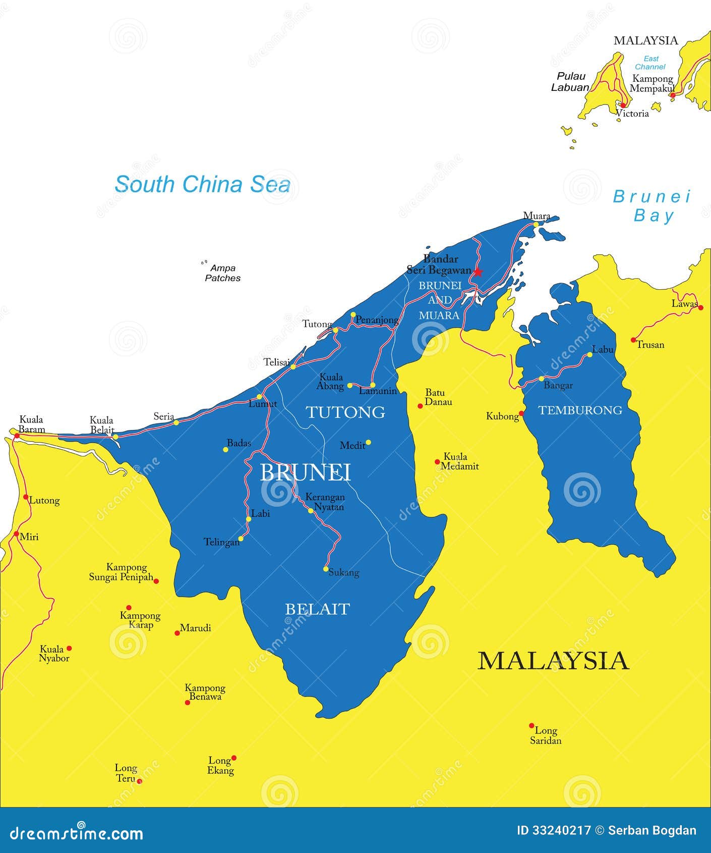 Mapa de Brunei ilustración del vector. Ilustración de oriente - 33240217