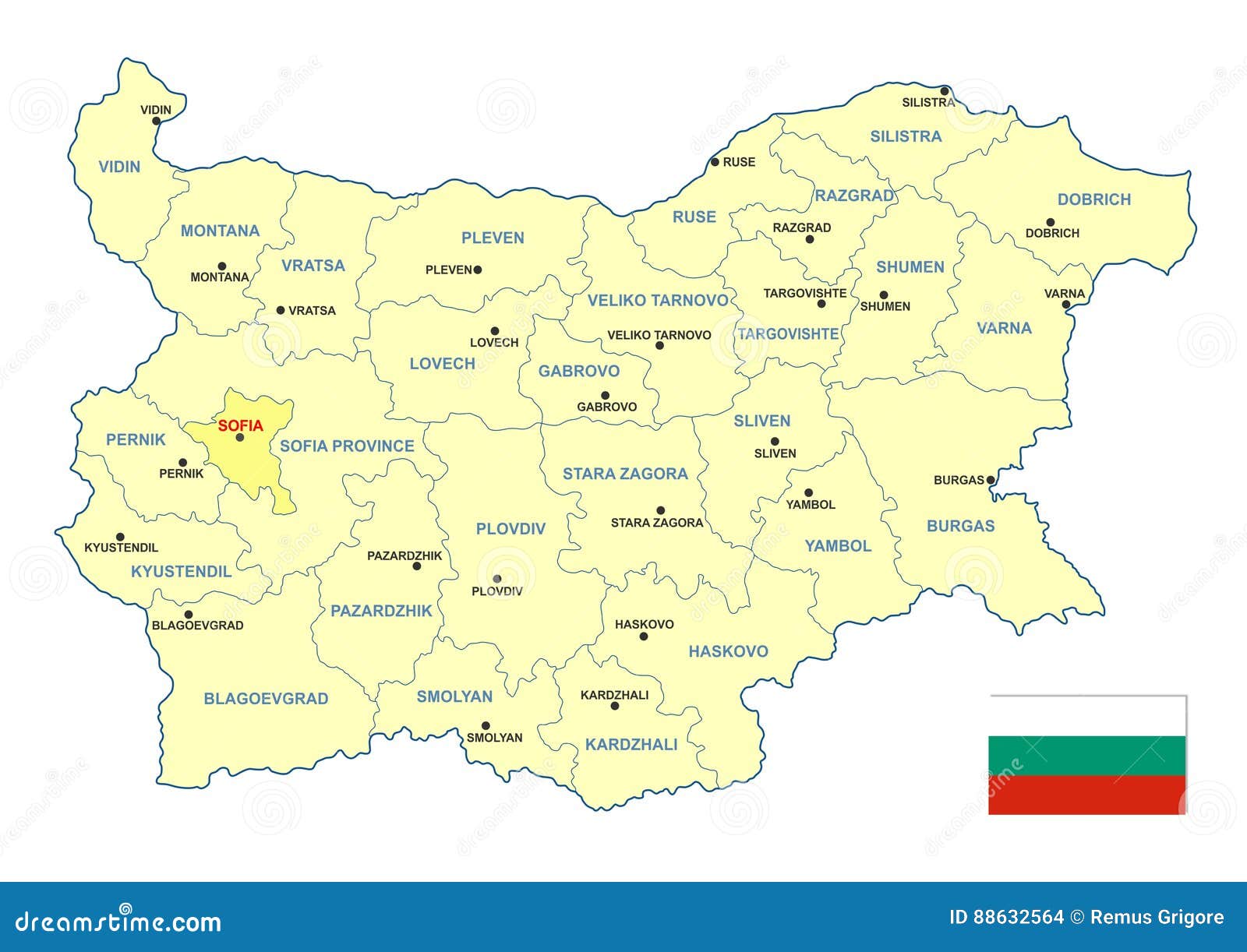 Mapa de Bulgaria ilustración del vector. Ilustración de capital - 88632564