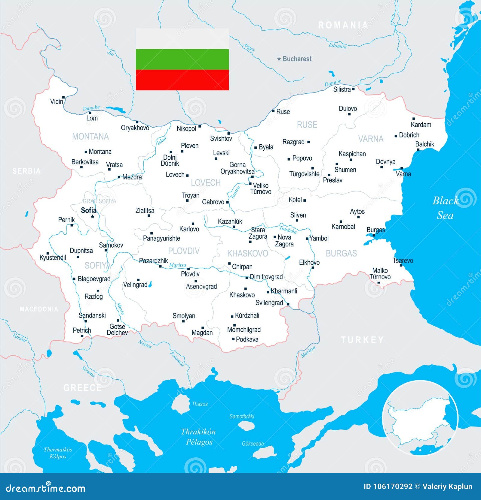 Mapa De Bulgaria - Ejemplo Detallado Stock de ilustración - Ilustración ...