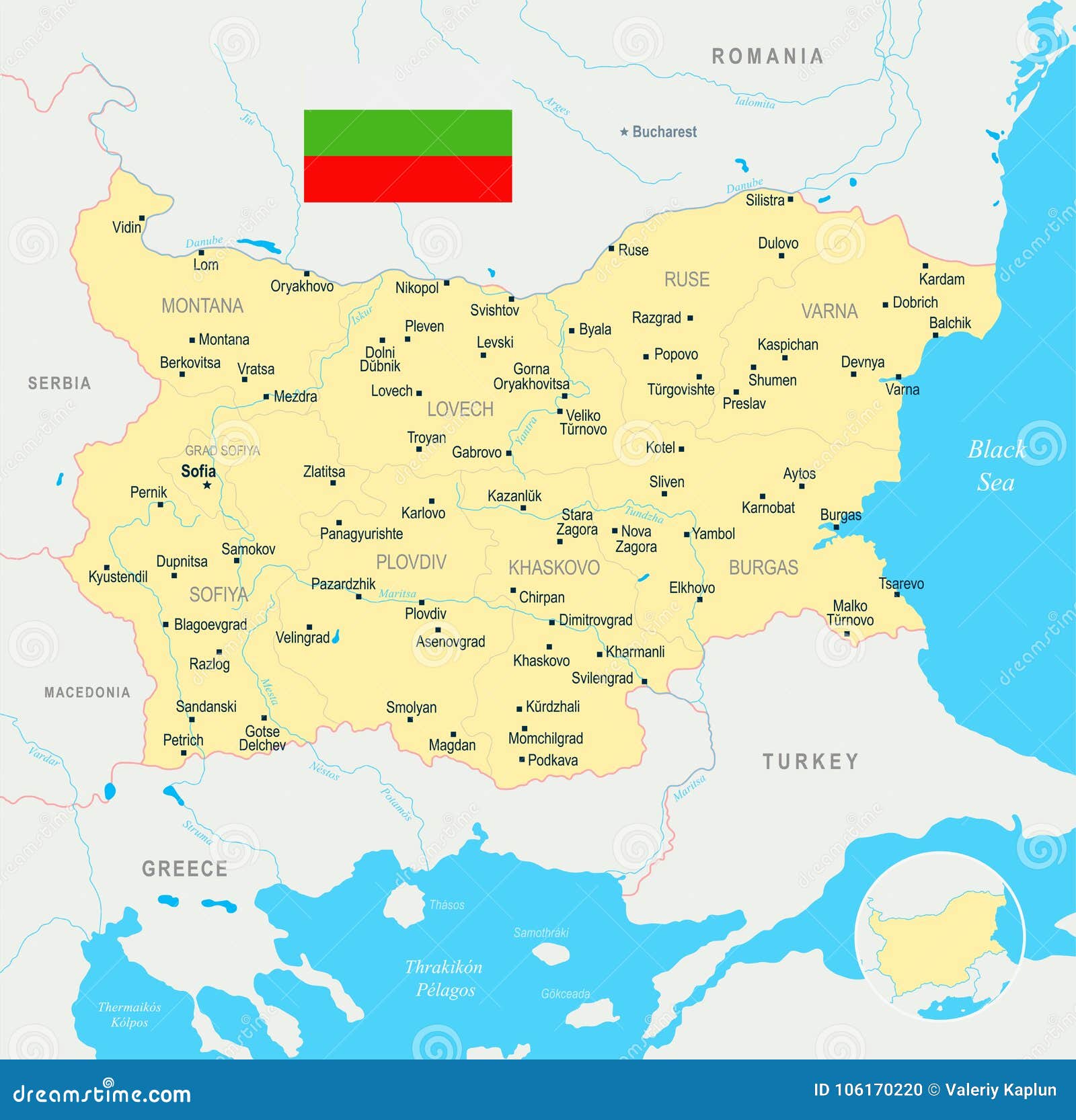 Mapa De Bulgaria - Ejemplo Detallado Del Vector Stock de ilustración ...