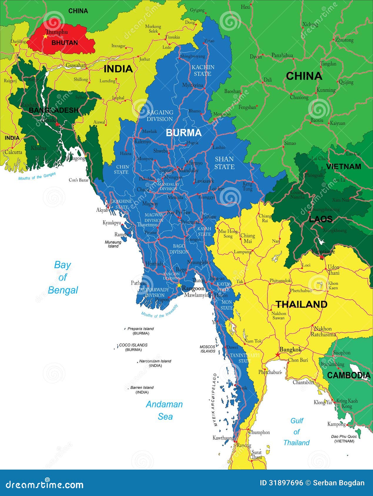 Mapa de Burma ilustração do vetor. Ilustração de silhueta - 31897696