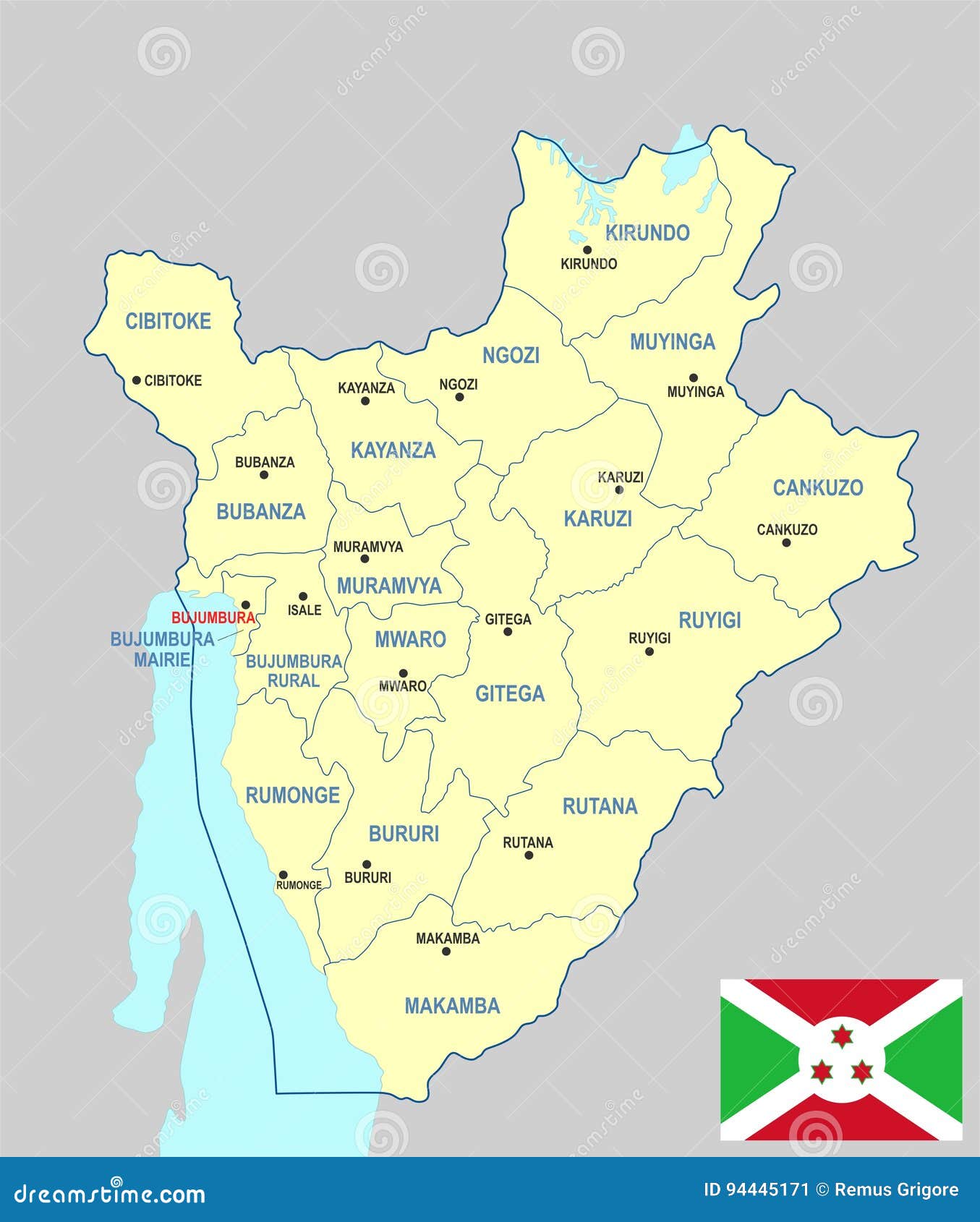 Mapa de Burundi ilustración del vector. Ilustración de regiones - 94445171