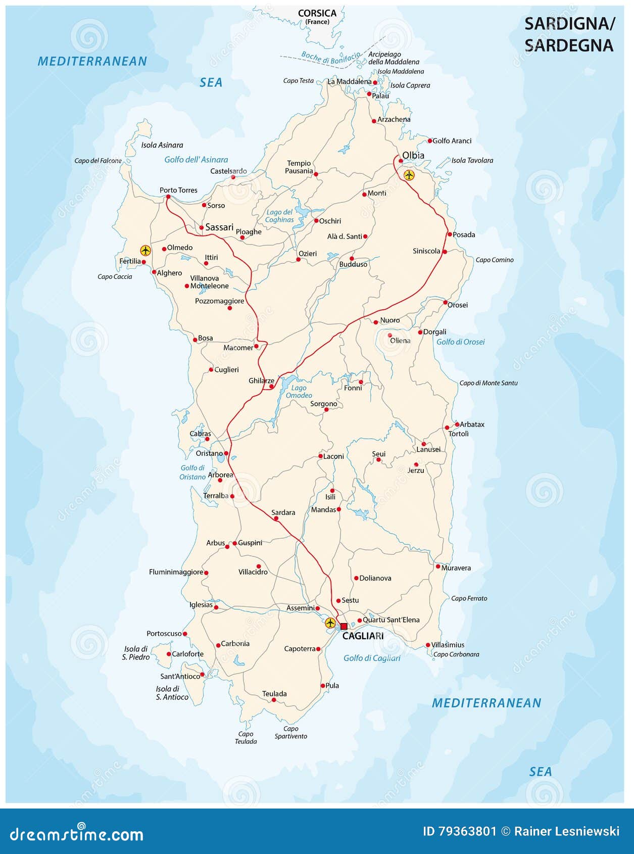 Mapa De Camino De Cerdeña Iseland Ilustración del Vector - Ilustración ...