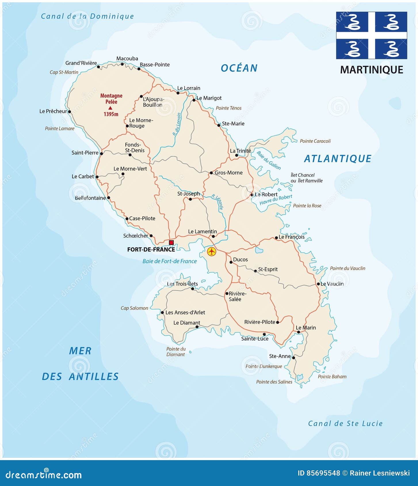 Mapa De Camino De Martinica Con La Bandera Ilustración del Vector ...