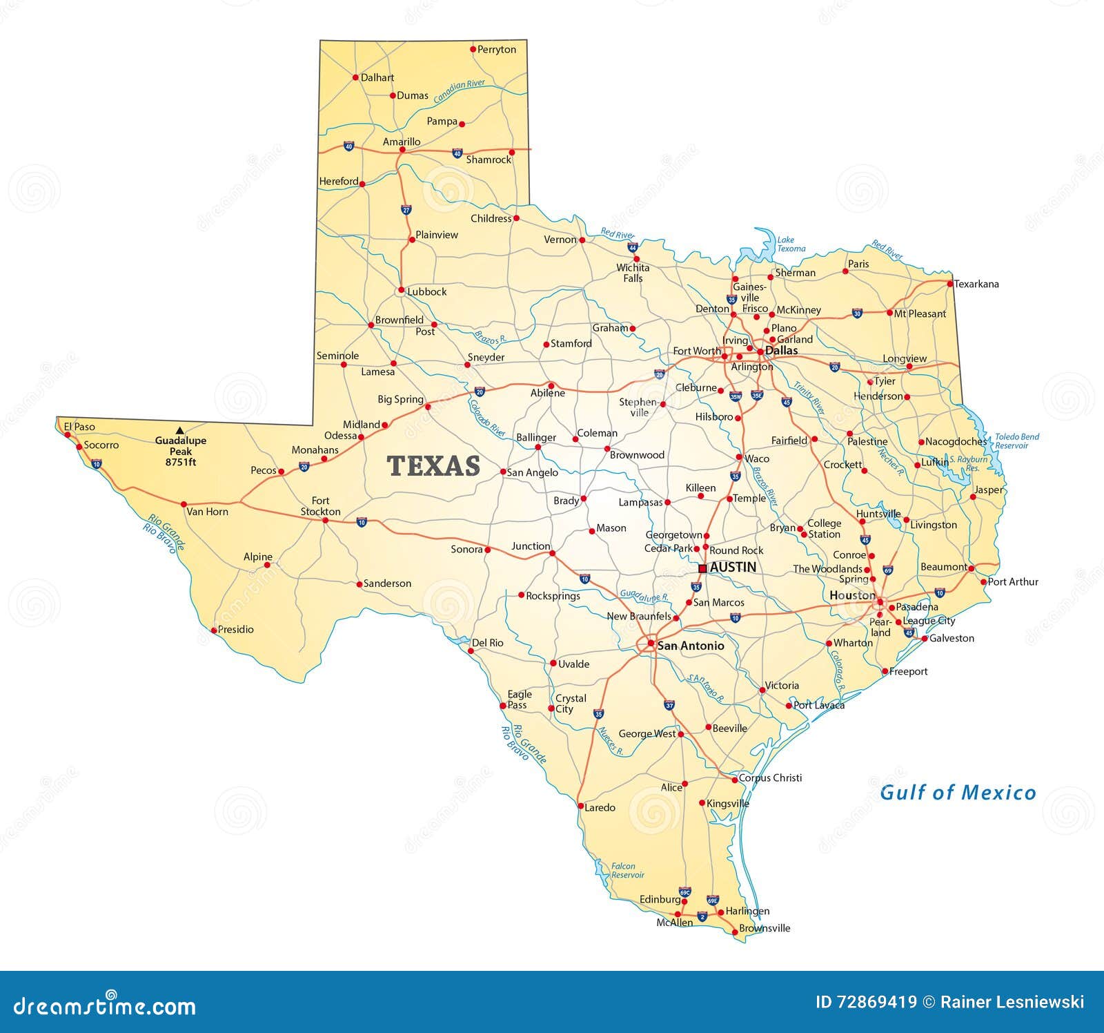 Mapa de camino Tejas stock de ilustración. Ilustración de contorno ...