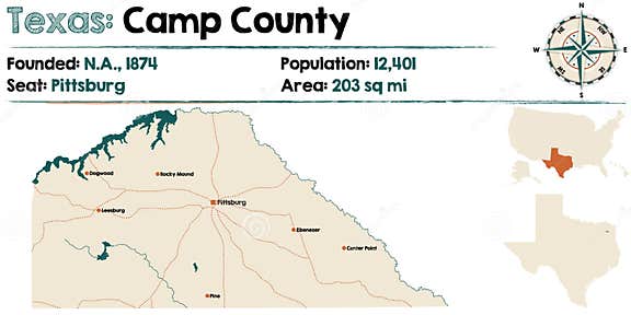 Mapa De Camp County Em Texas Ilustração do Vetor - Ilustração de ...