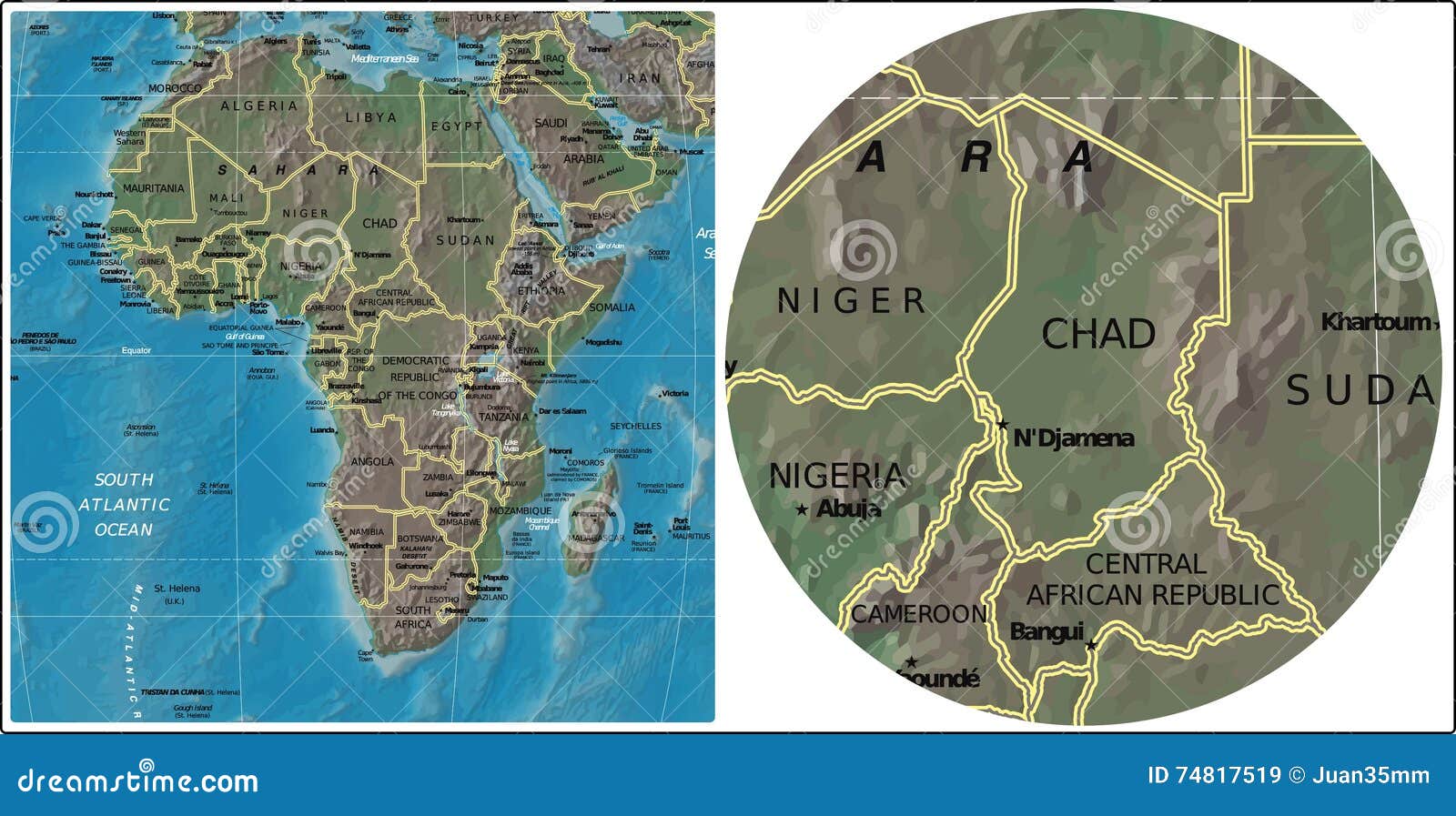 Mapa De Chad Central African E De África Ilustração Stock - Ilustração ...