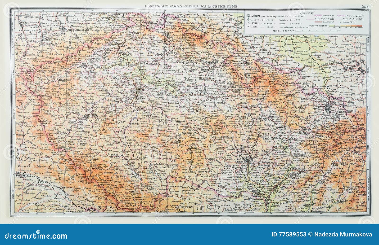 Mapa De Checoslovaquia a Partir De 1957, Mapa Viejo Imagen de archivo ...