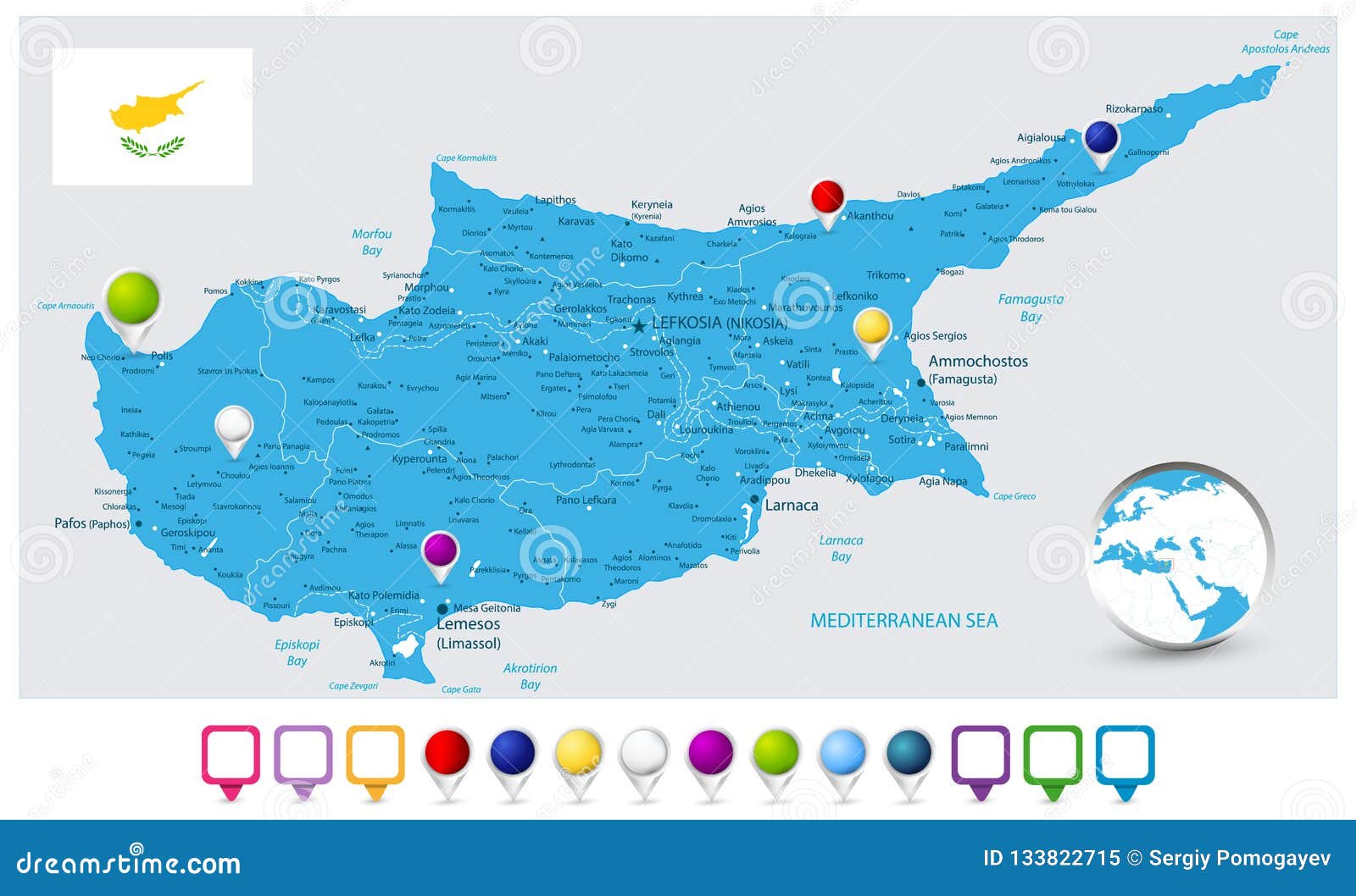 Mapa De Chipre E Iconos Del Mapa Ilustración del Vector - Ilustración ...
