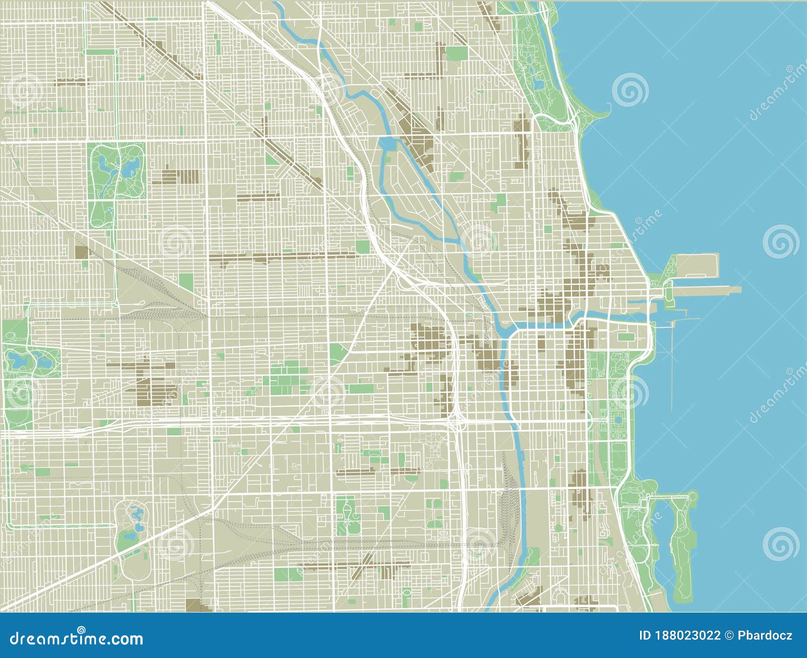 Mapa De Ciudad Vectorial De Chicago. Ilustración del Vector ...